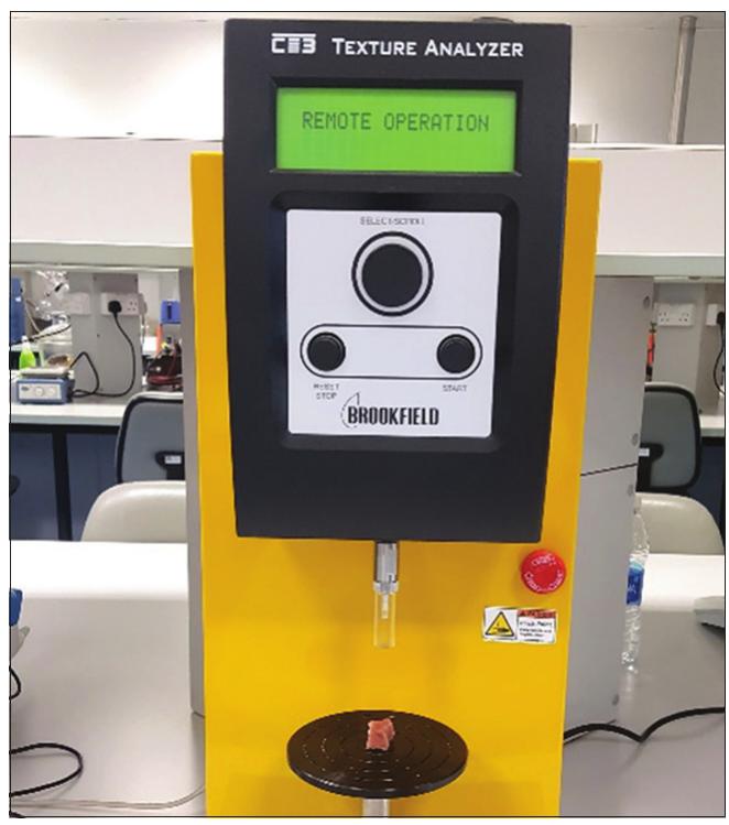 Texture analyzer for texture analysis of muscle samples.