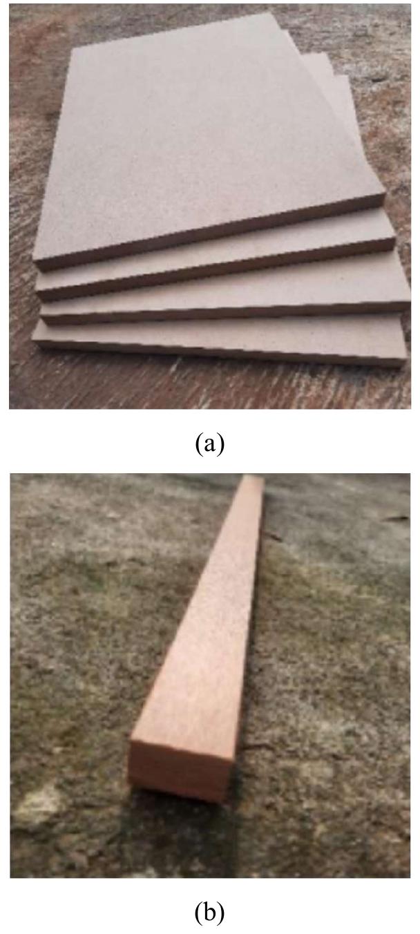 Gambar 1. (a) papan mdf, dan (b) balok wpc.