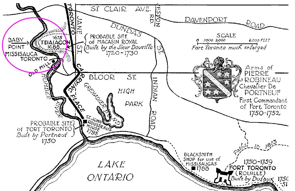 Map of french forts, 18th century (site circled in pink).