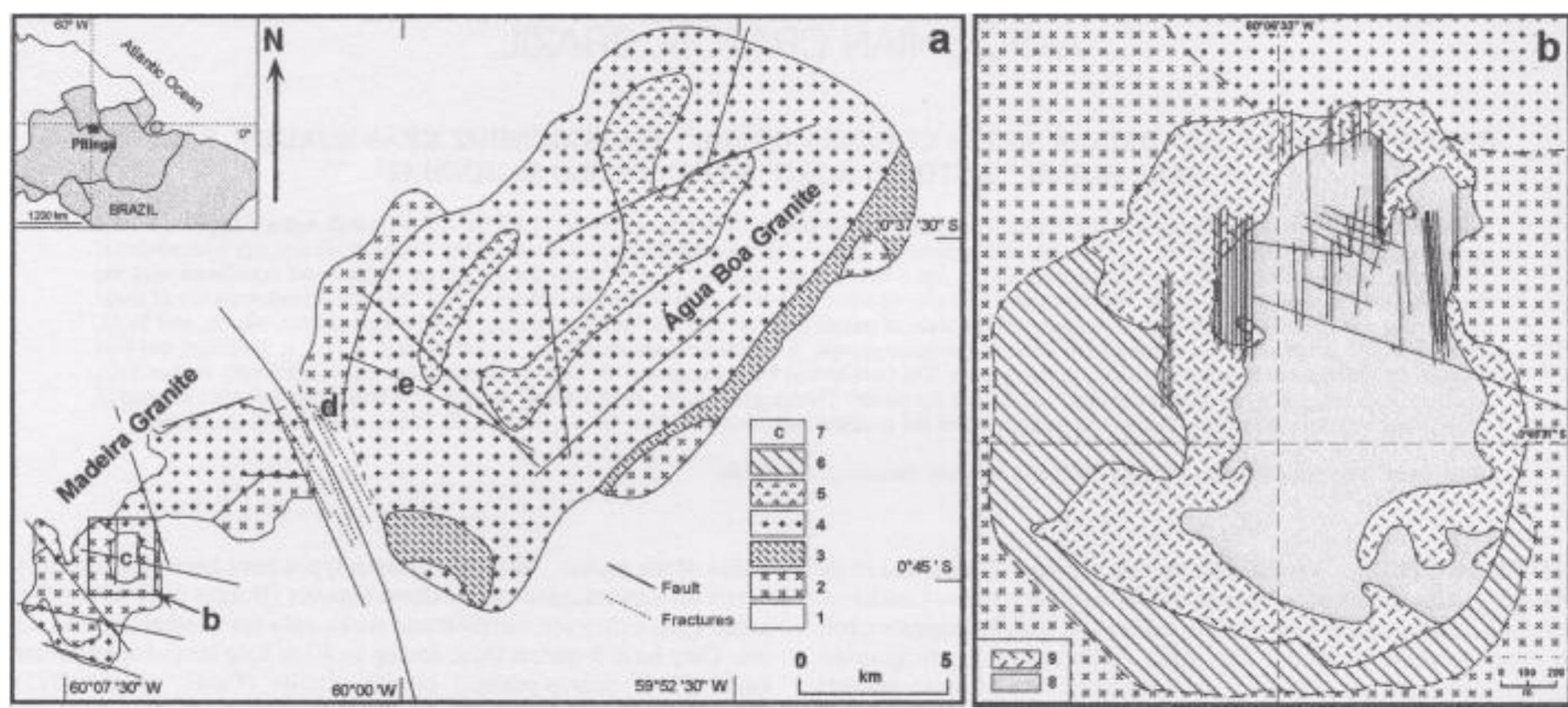 - (a) geological map of the pitinga province: 1. volcanic