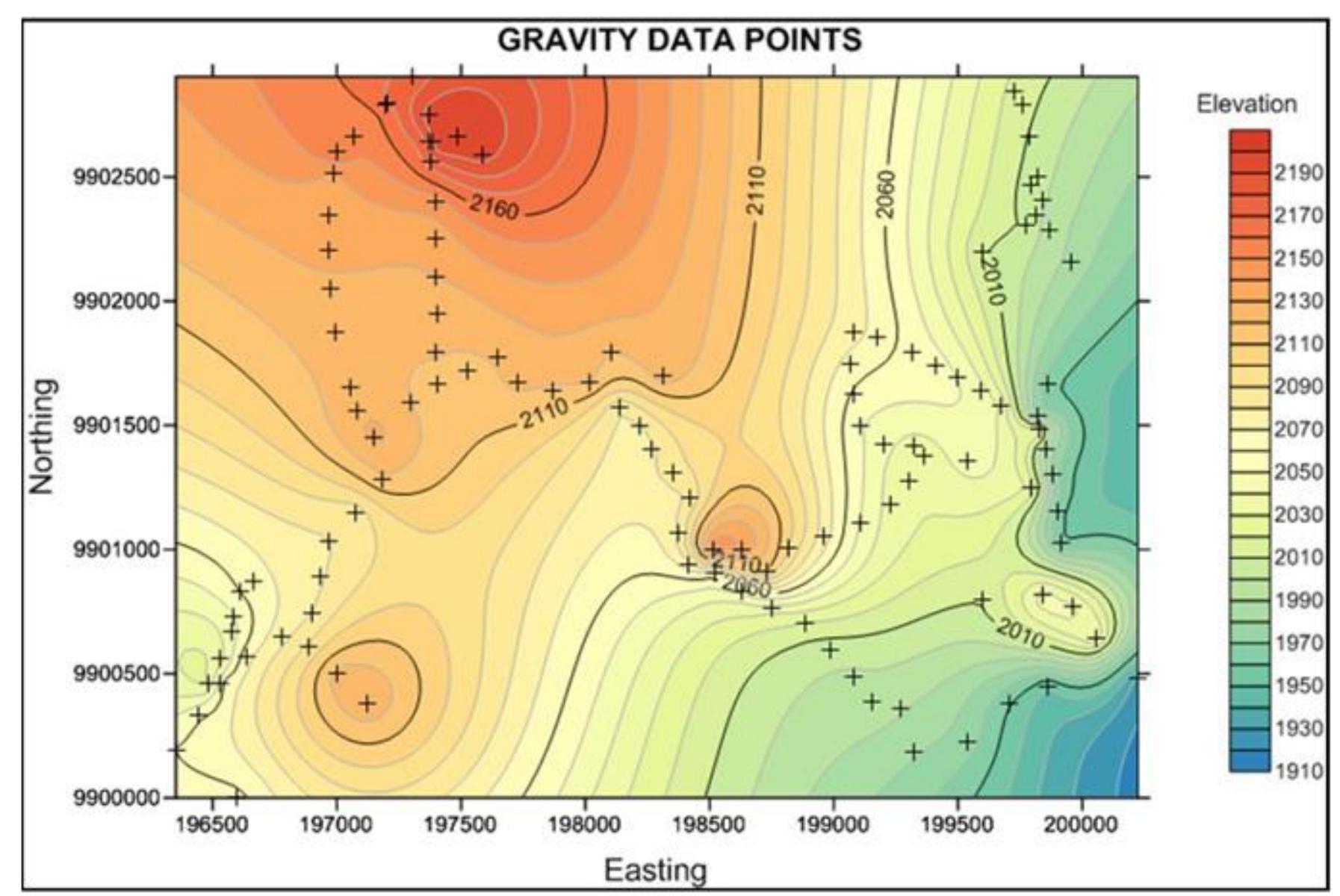Map showing the location of gravity data points.