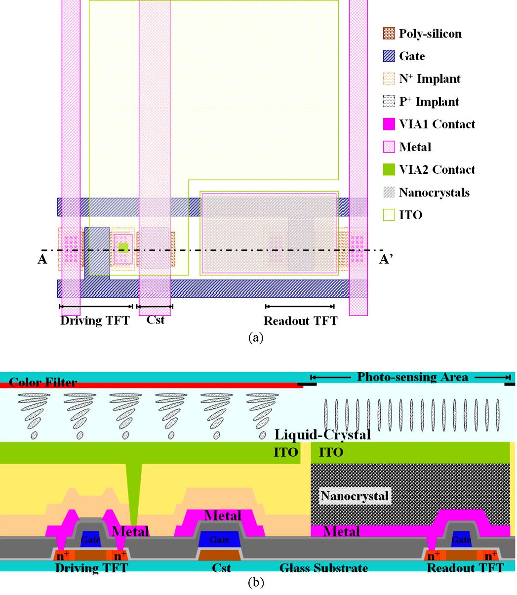 a) the top view of the layout of a display cell