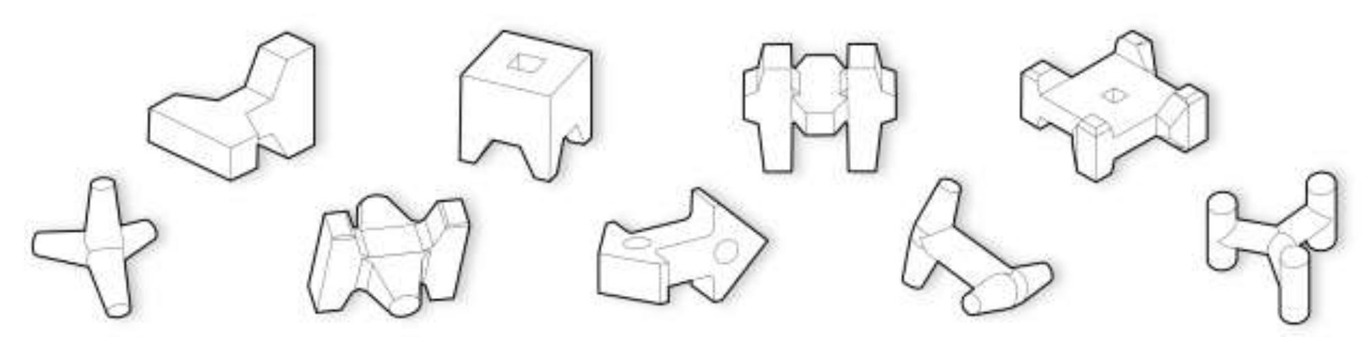 Common shapes of seawall concrete blocks used for shoreline