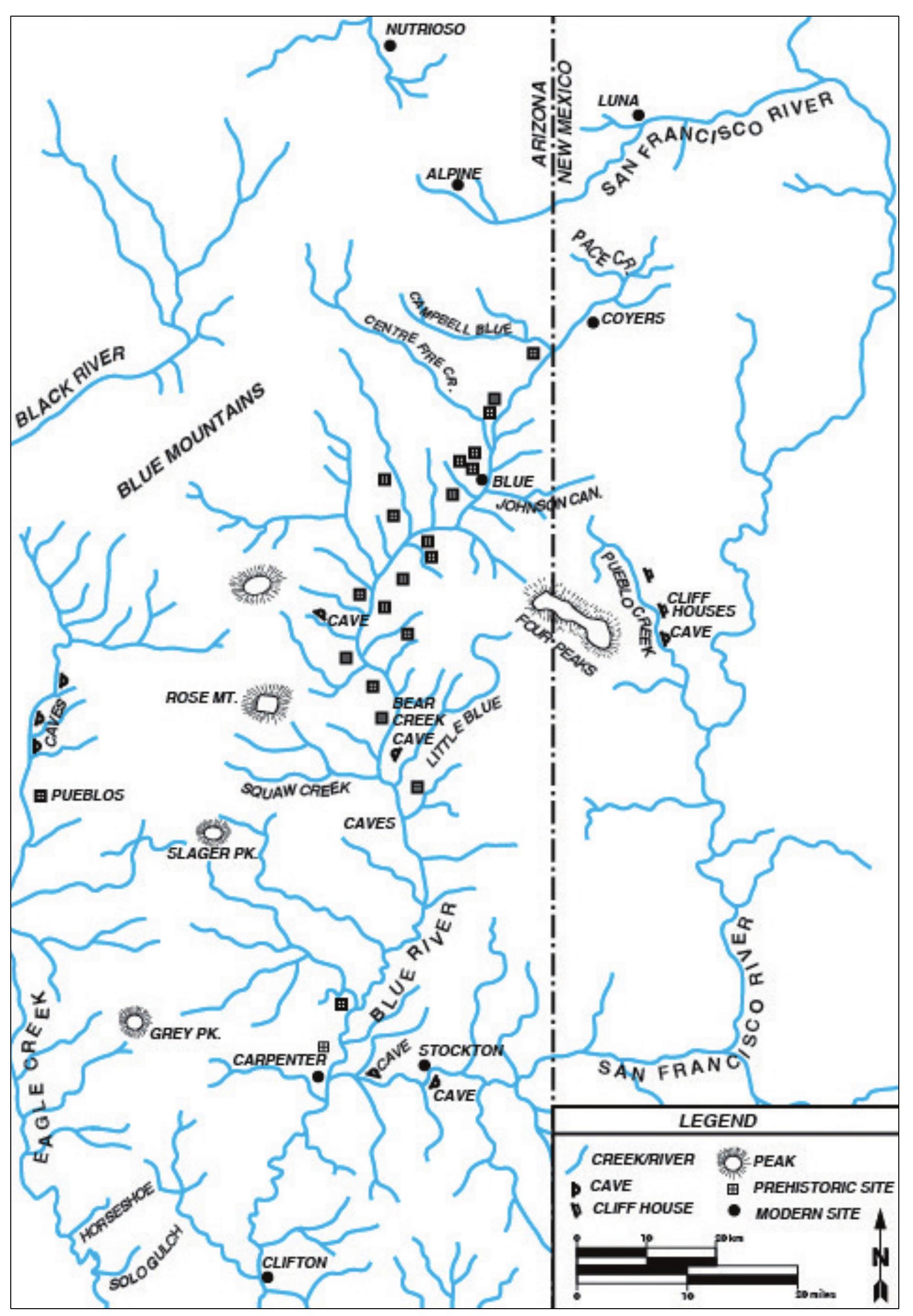 Map of the blue river drainage, after hough (1907: [figure