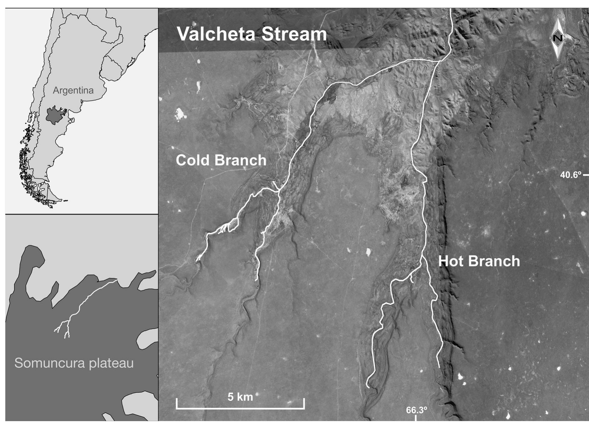 Map showing the location of the valcheta stream in the