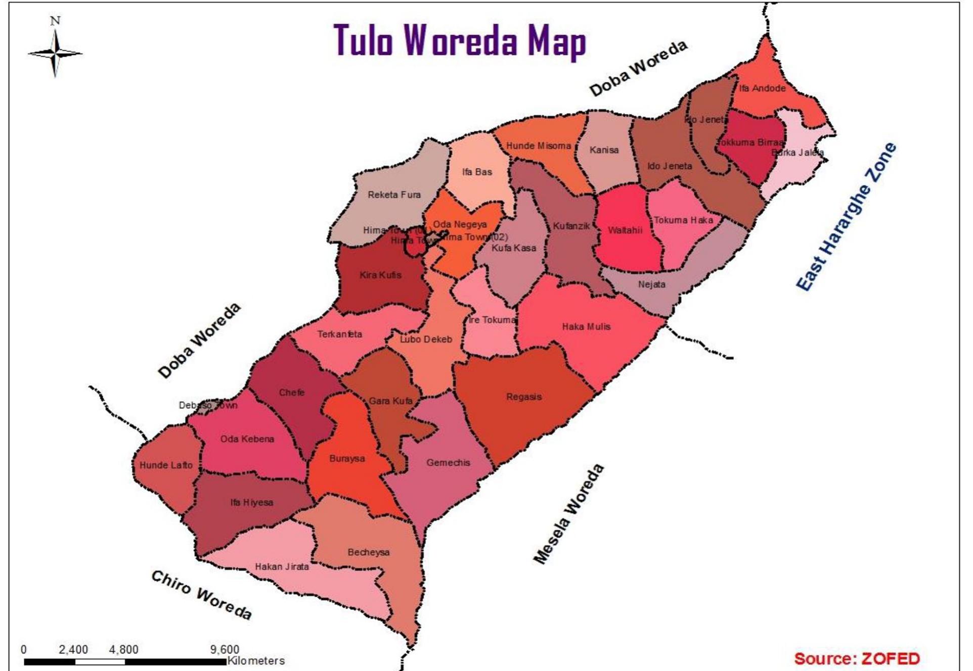 Map of tulo dustrict,eastern ethiopia.