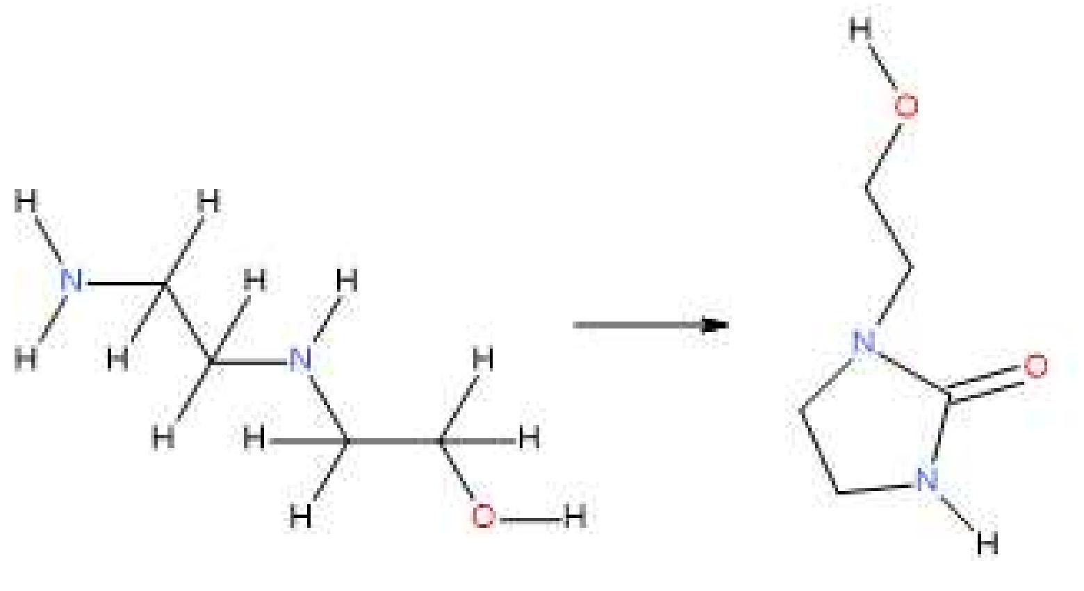 Chemical degradation reaction of aeea to heia.