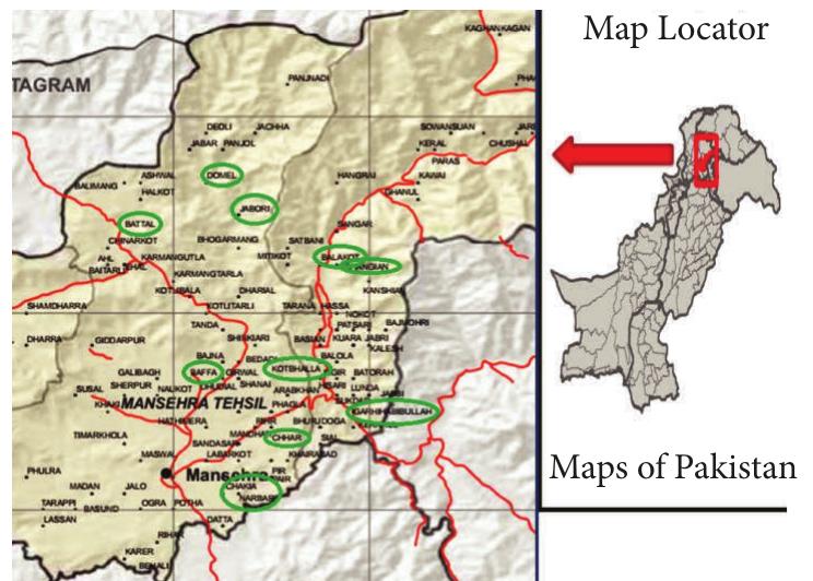 Map of district mansehra from where genus (fragaria) species