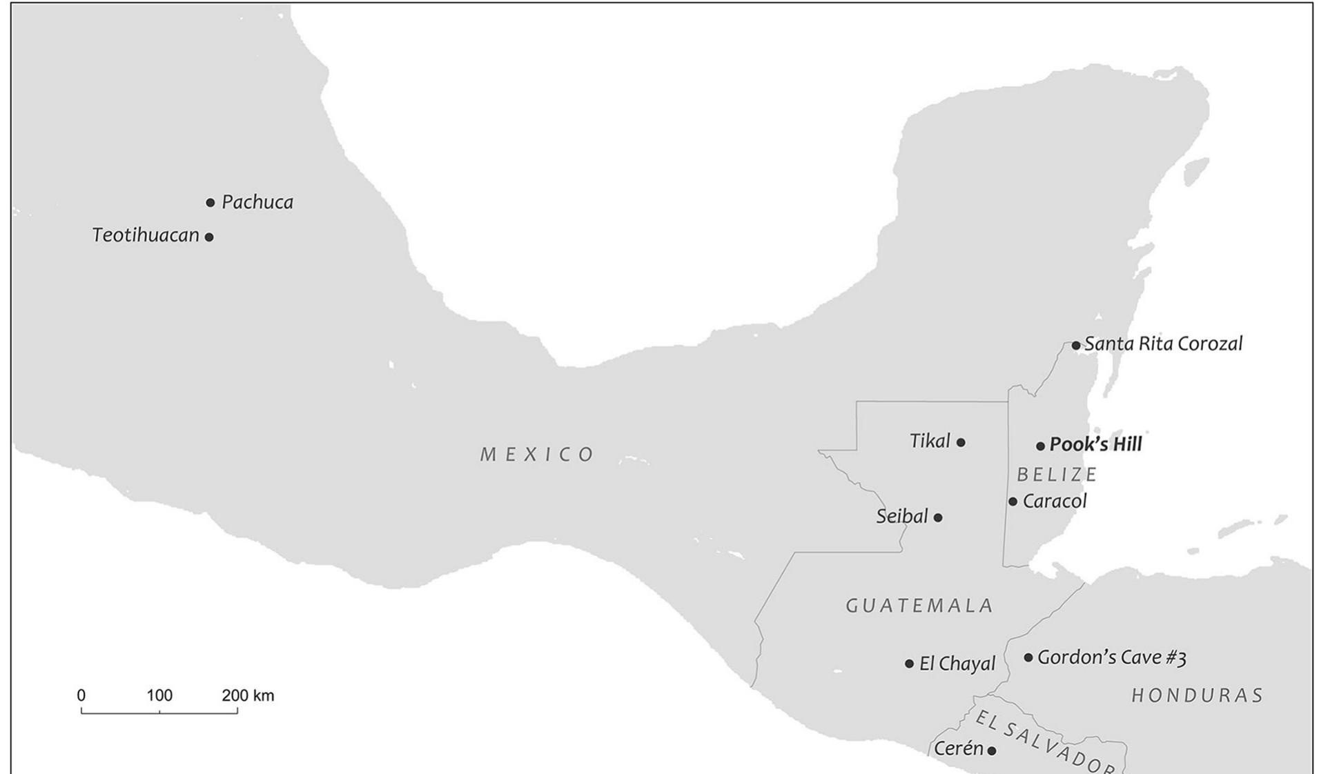 Map of mesoamerica showing the location of salient sites