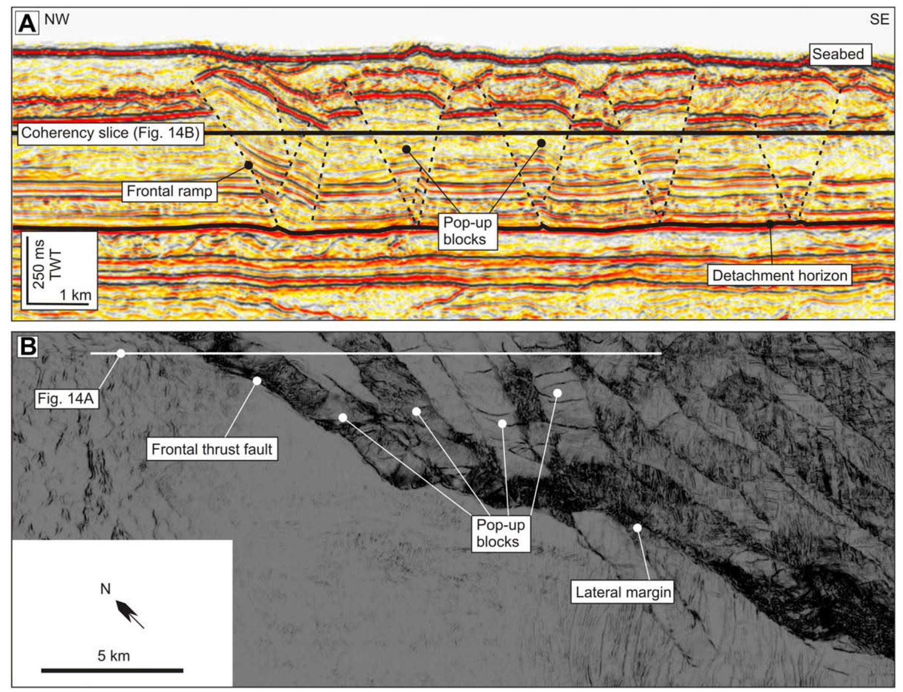Example of fold and thrust systems. (a) seismic section
