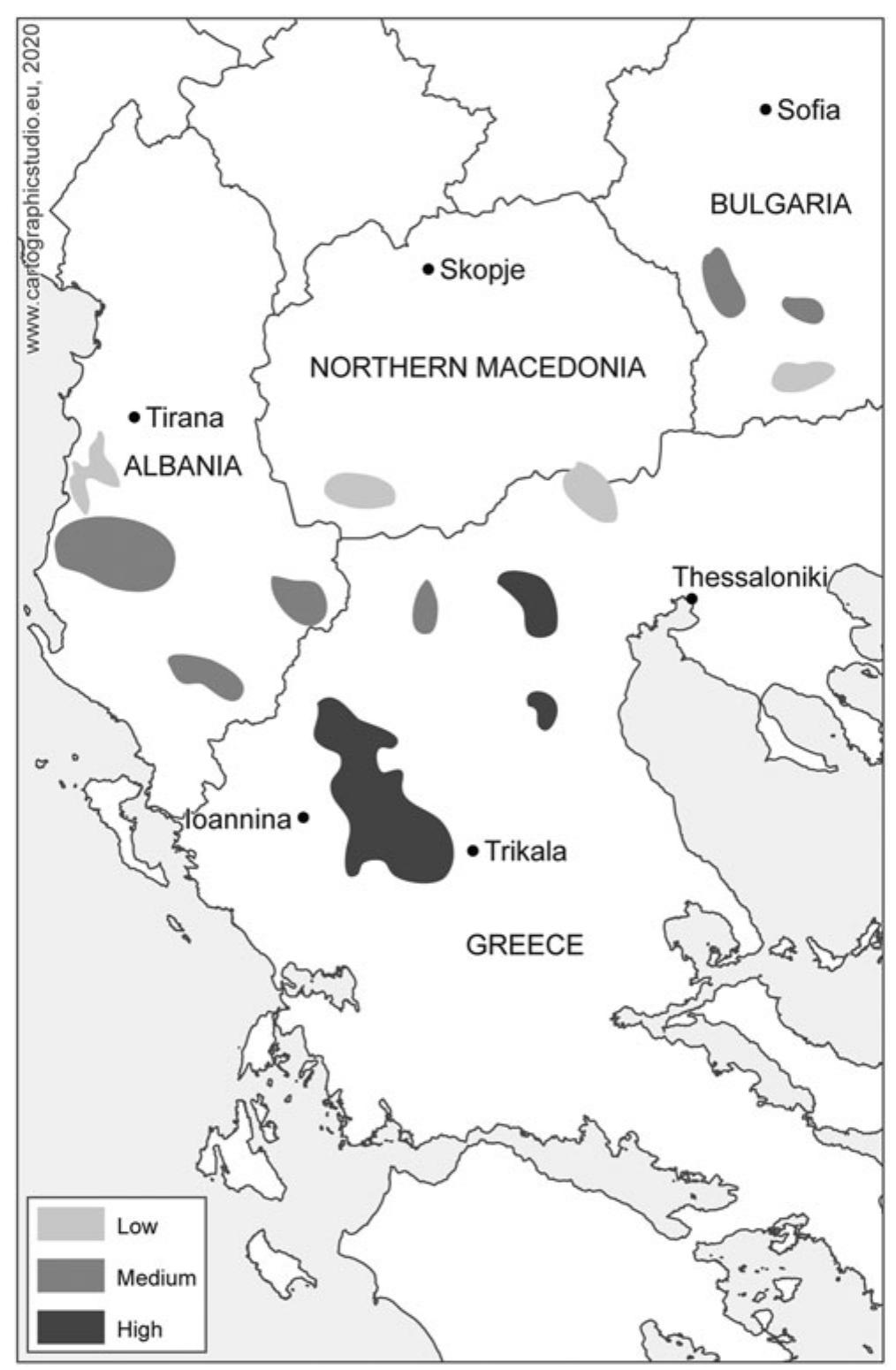 This map shows the vlach areas in the southern balkans and