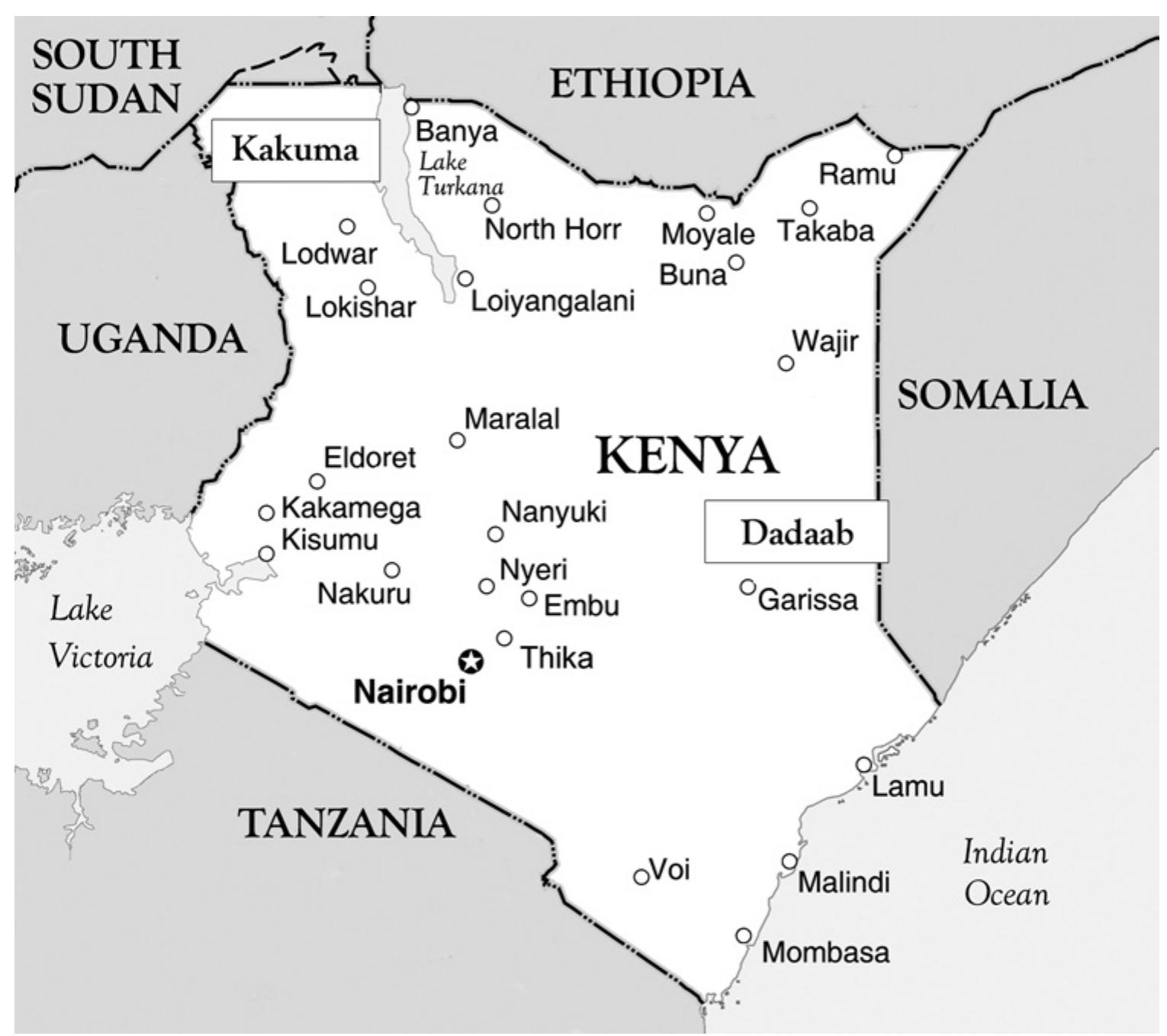 1 map of kenya showing locations of dadaab and kakuma