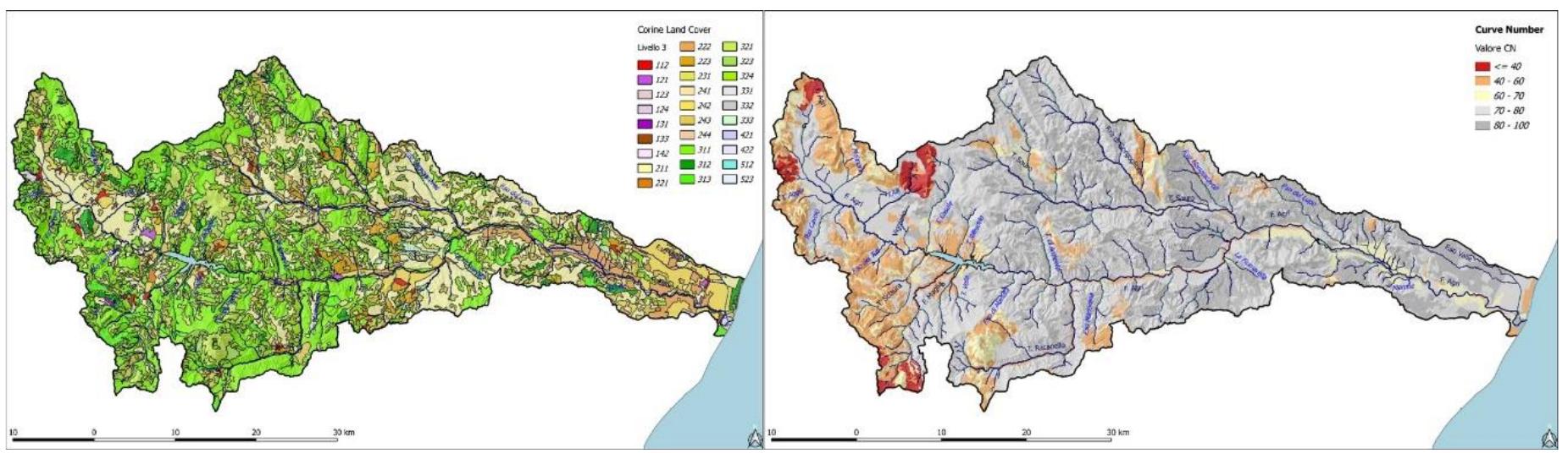 corine land cover and curve number maps of agri river