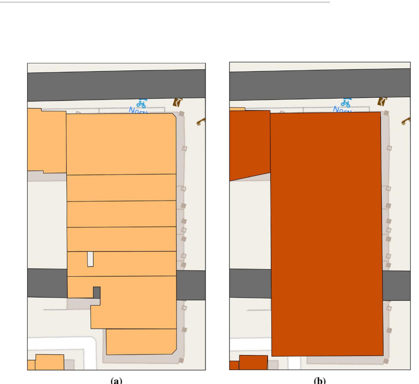 _ building footprint (a) before and (b) after the processing