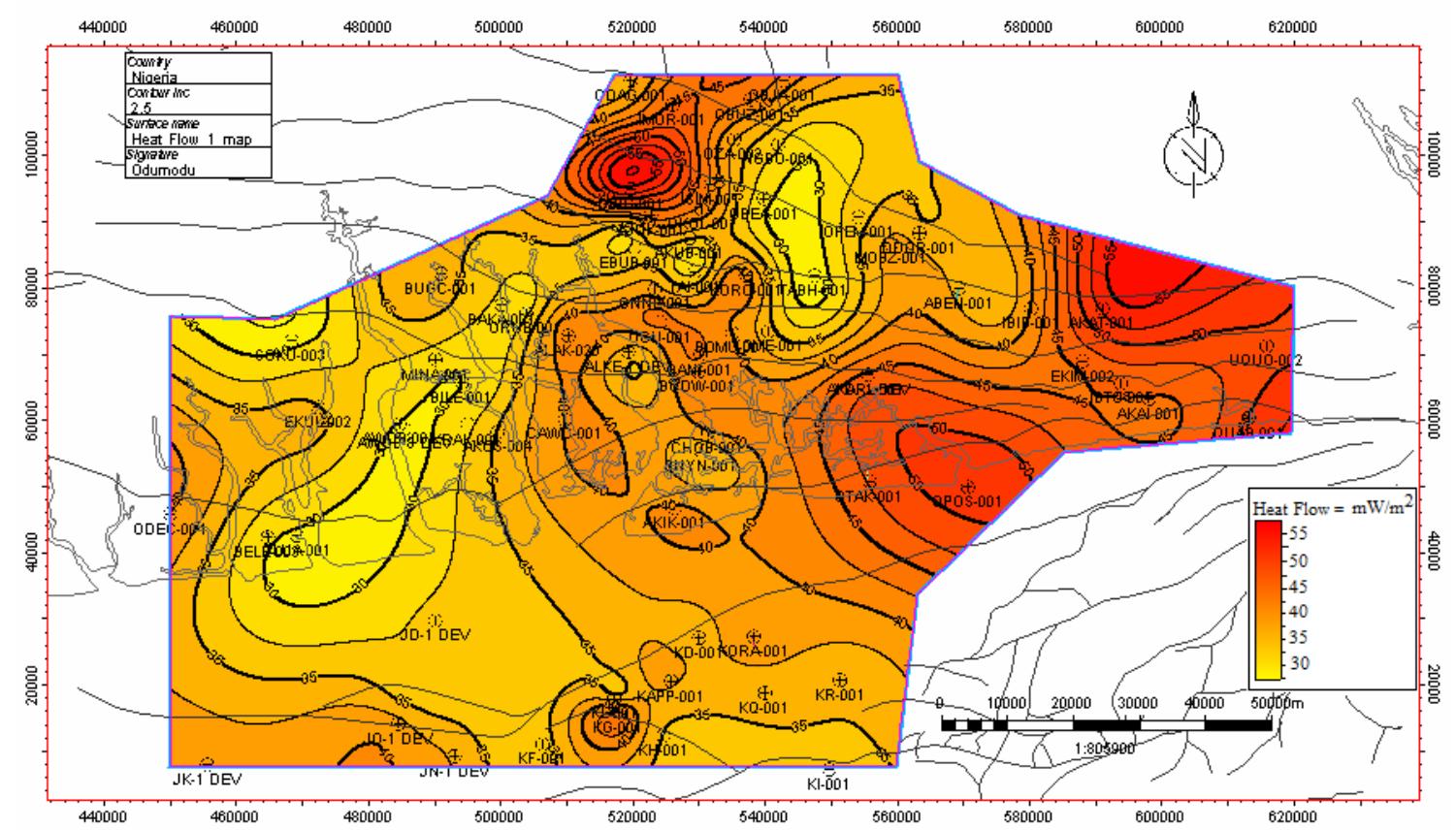 Heat flow map of parts of the eastern niger delta (odumodu,