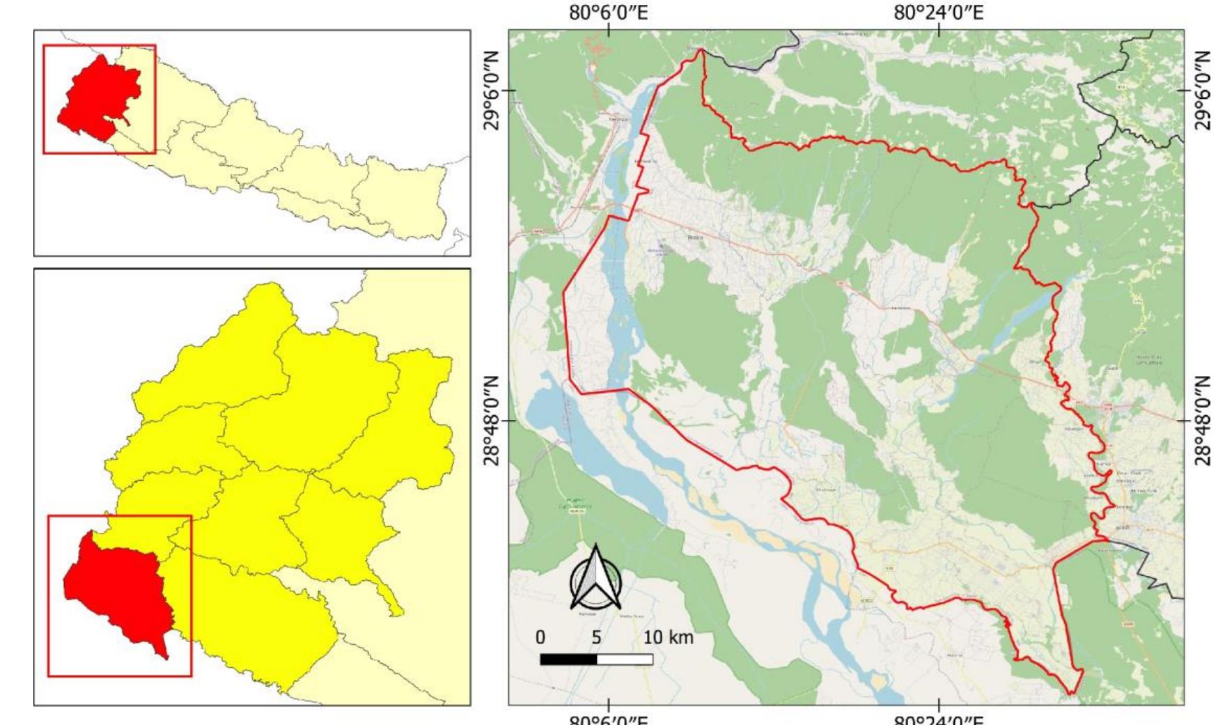 Map of study area showing kanchanpur district, nepal where: