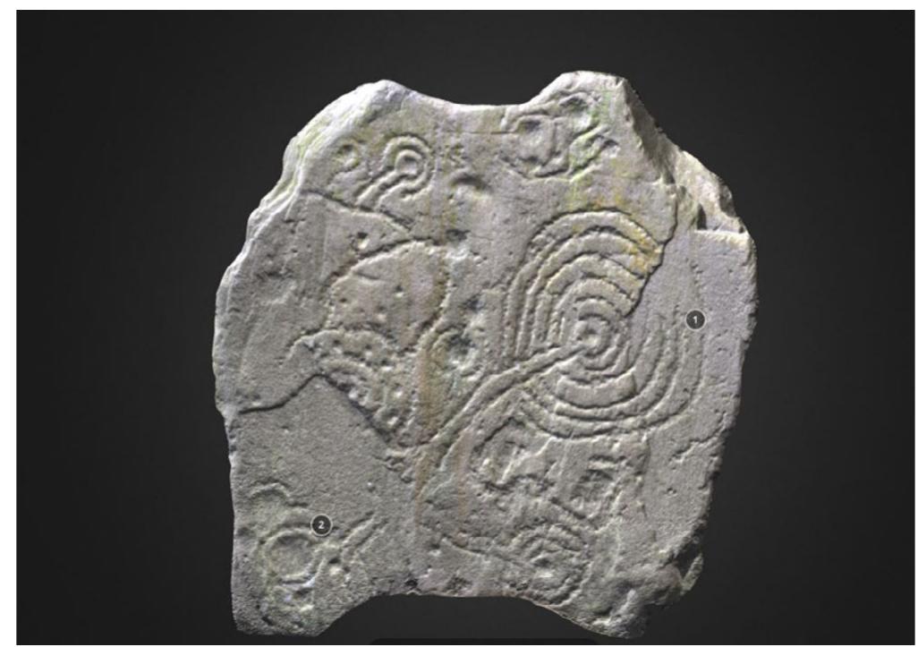 Low resolution, decimated 3d model of a carved stone at