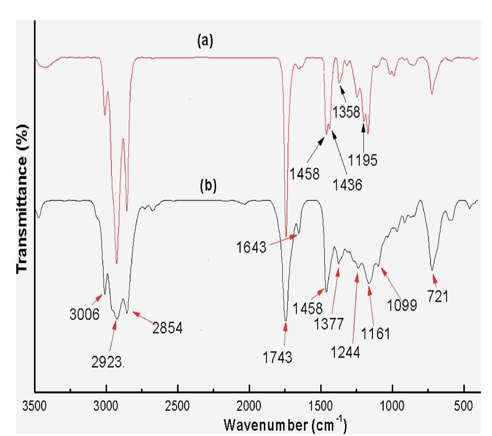 Ft-ir spectra of (a) soybean oil biodiesel and (b) soybean
