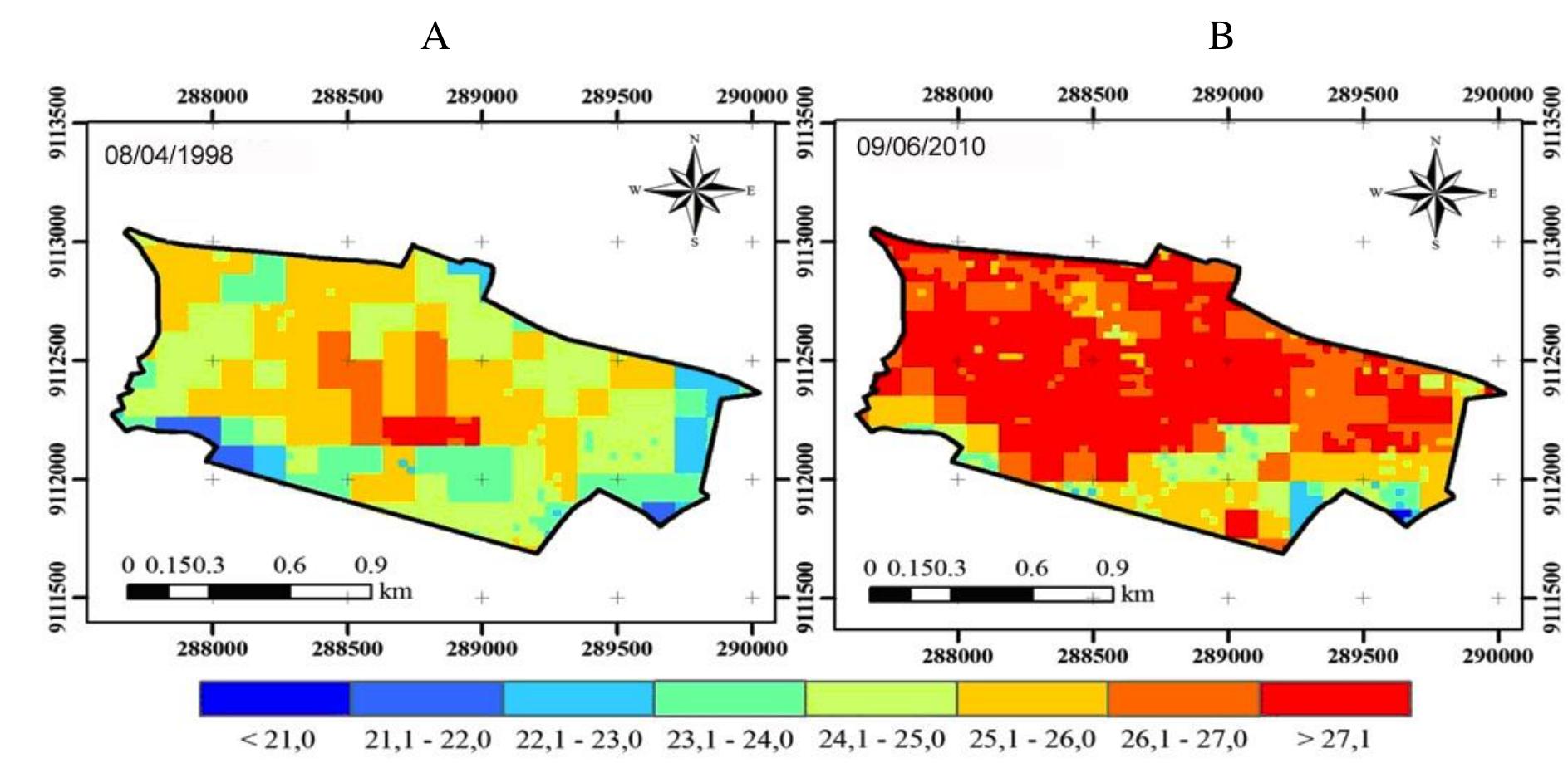 Thematic maps of land surface temperature for the district