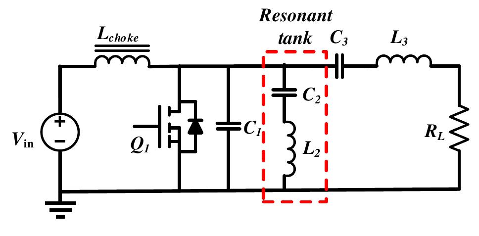 Circuit diagram of a class ef resonant inverter. the circuit