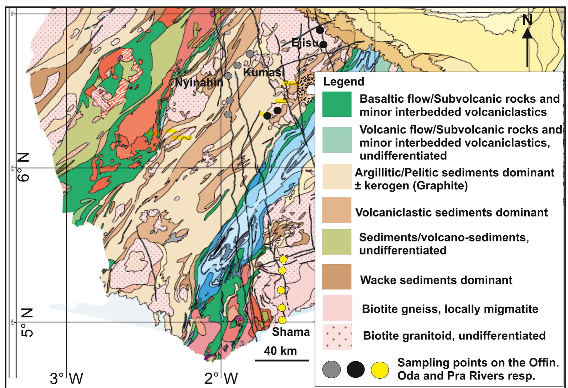 Geological map of southern ghana (gsd, 2009) showing the
