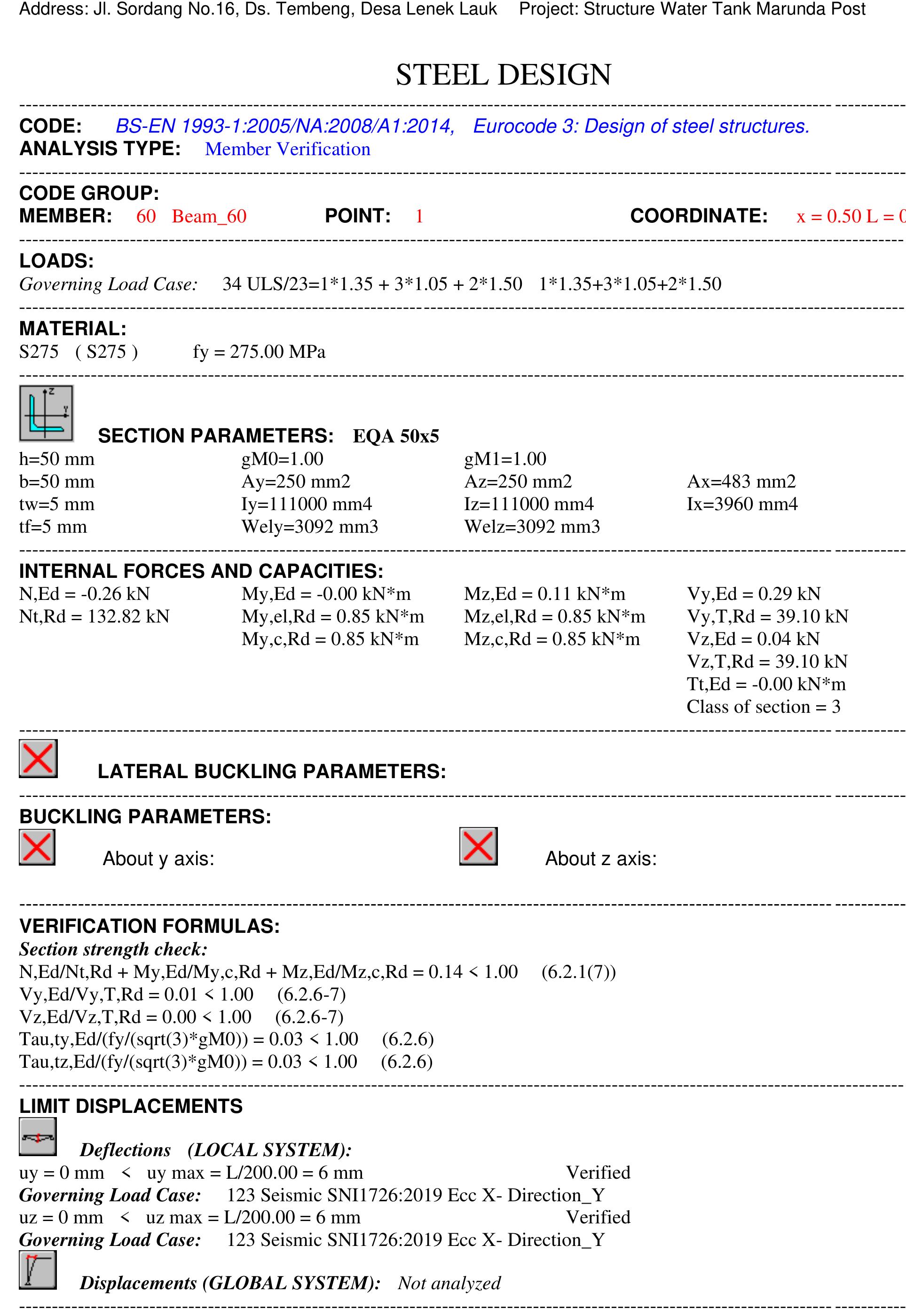 Table 98 - Water Tank Structural Analysis Report