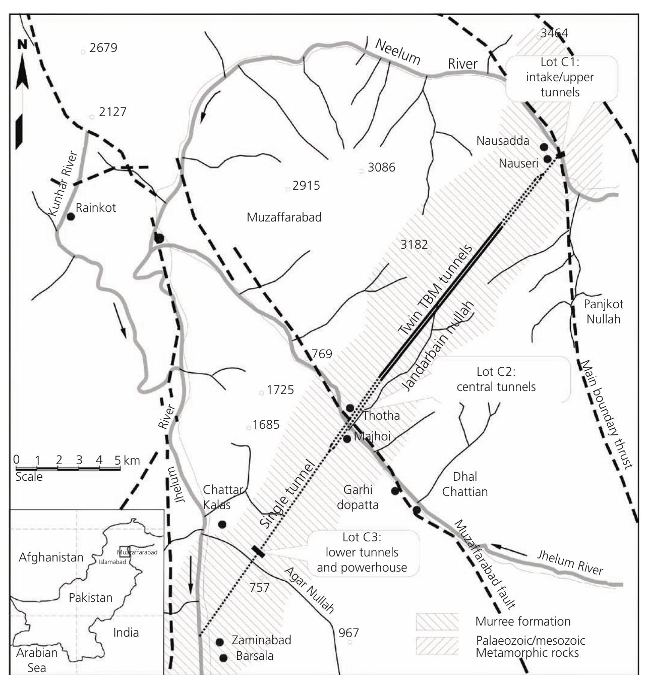 Project layout showing tbm twin tunnels (thick solid lines),