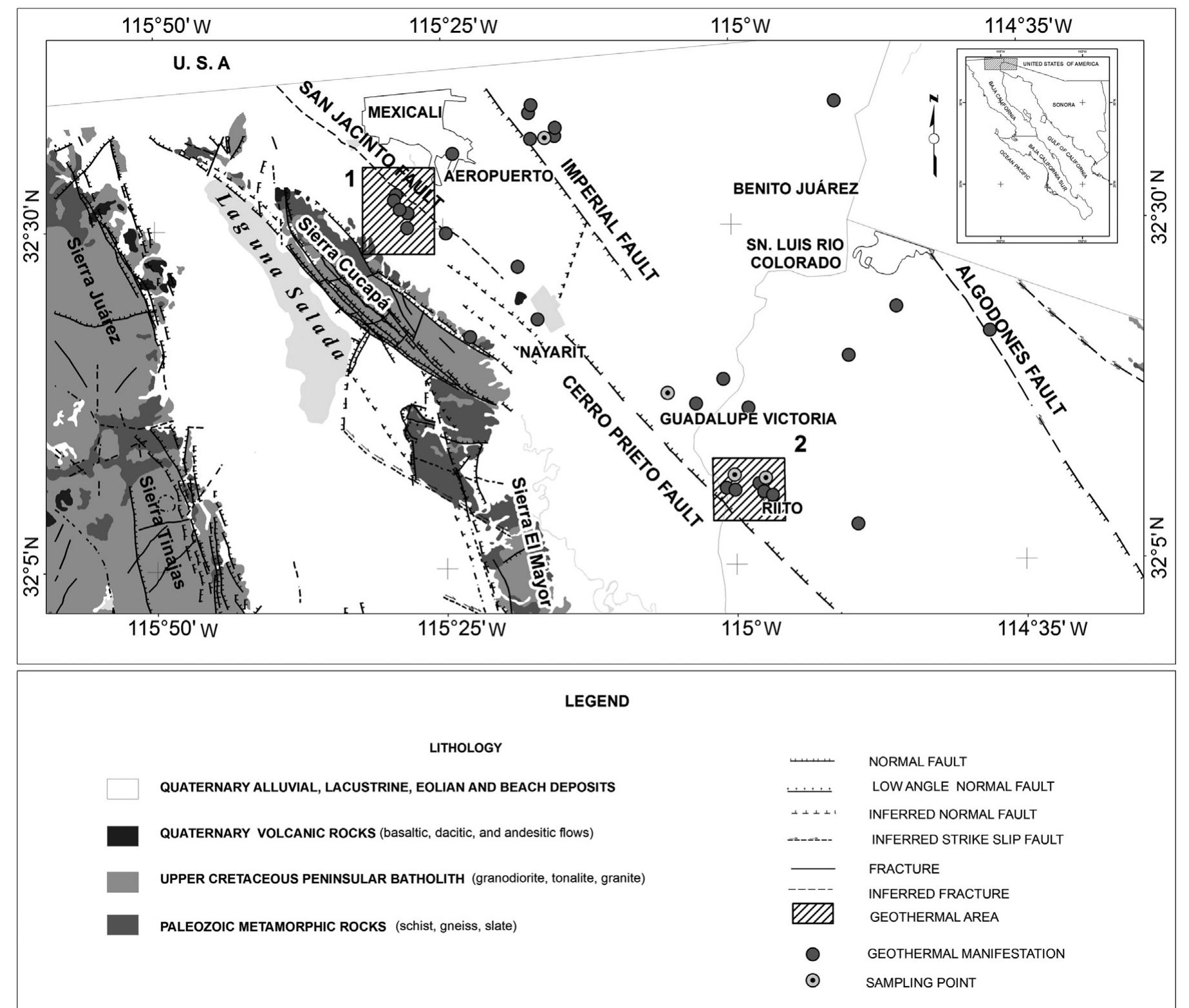 Mexicali valley. location and surface geology. geothermal