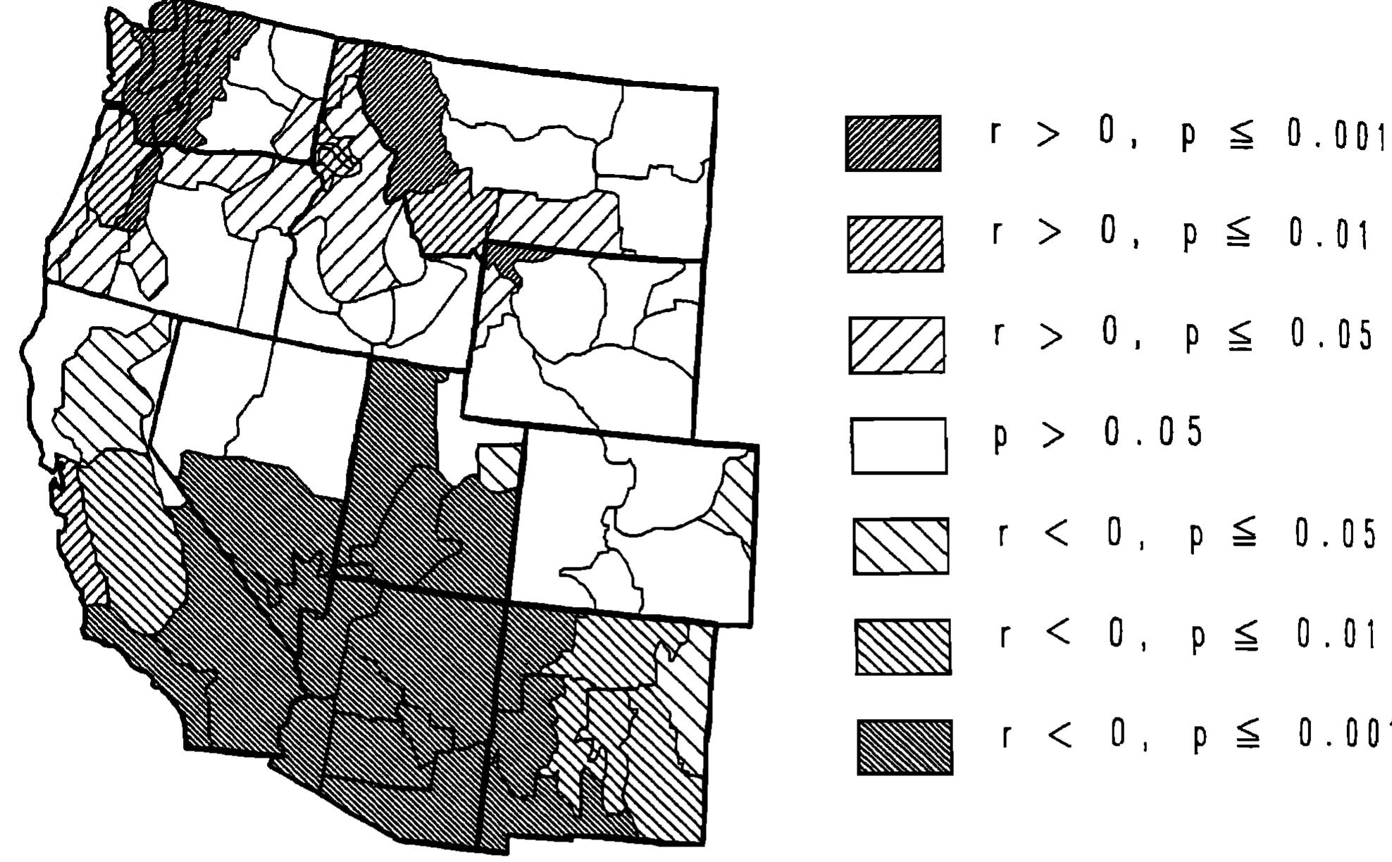 Significance map of correlation between june-november soi