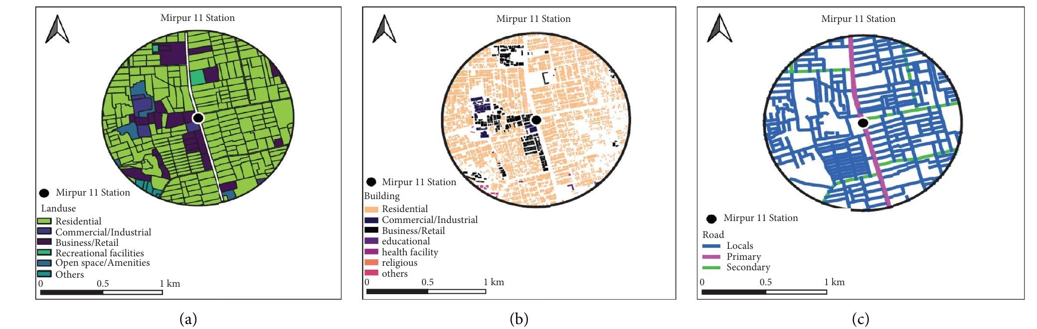 Vector maps of (a) land use, (b) building footprint, and (c)