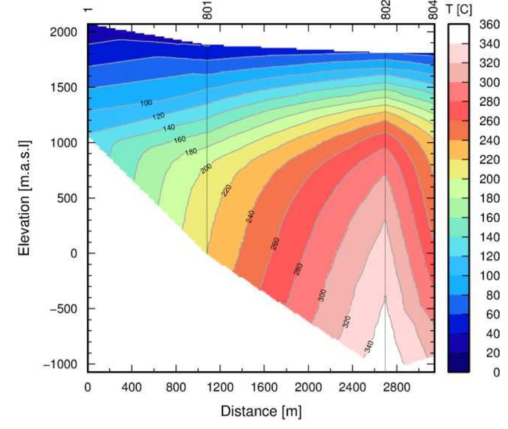 Temperature section along profile 1 (ne). a temperature