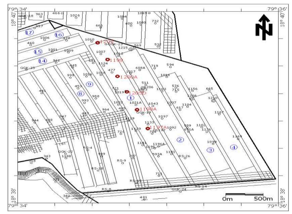 Location map of boreholes and longwall panels, adriyala