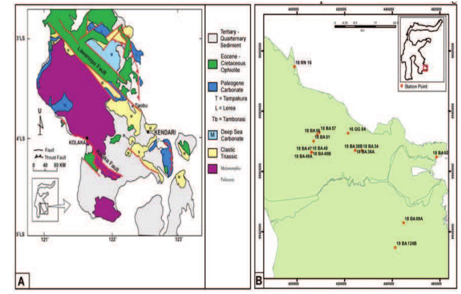 A) geological map of the southeastern arm of sulawesi