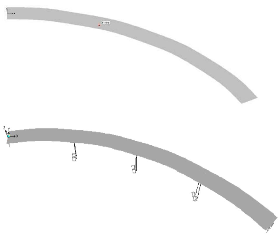 Plan view of curved model of 120 degree curvature bridge:
