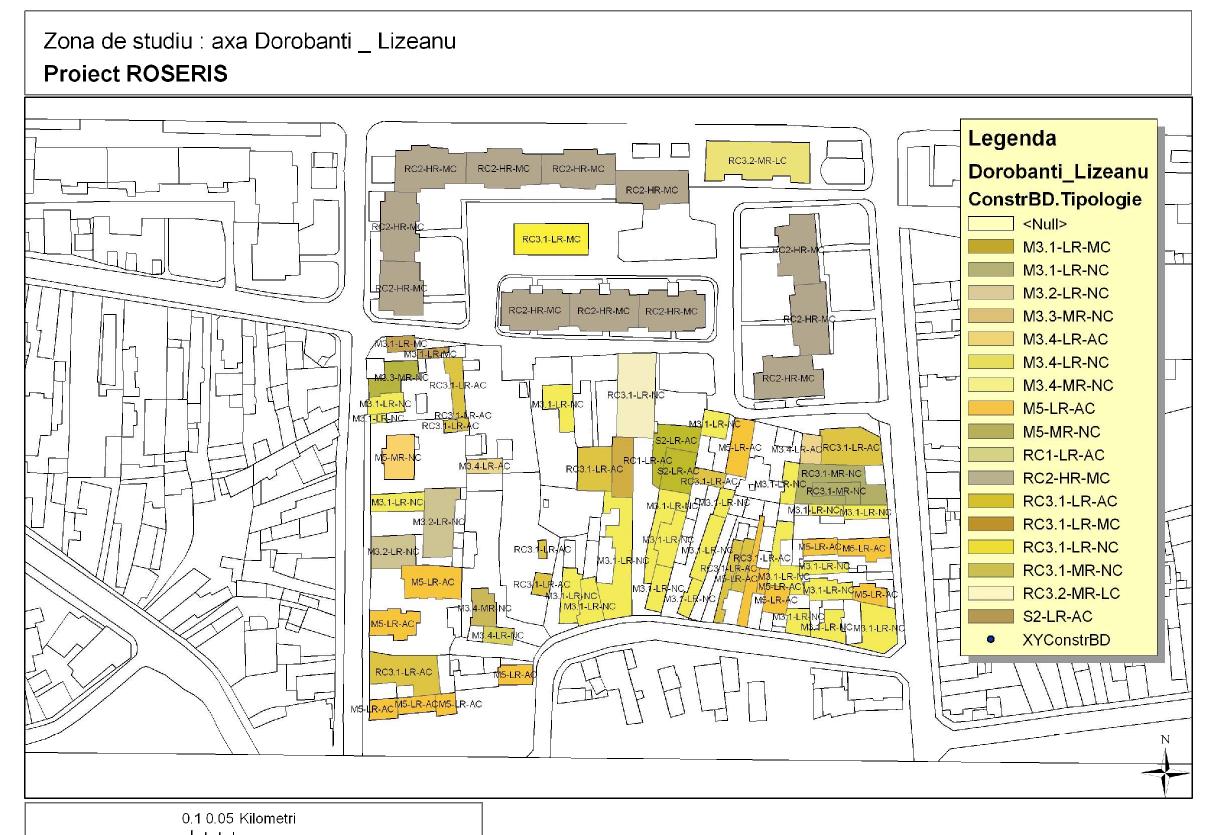 Map of structure typology in the study zone, generated using