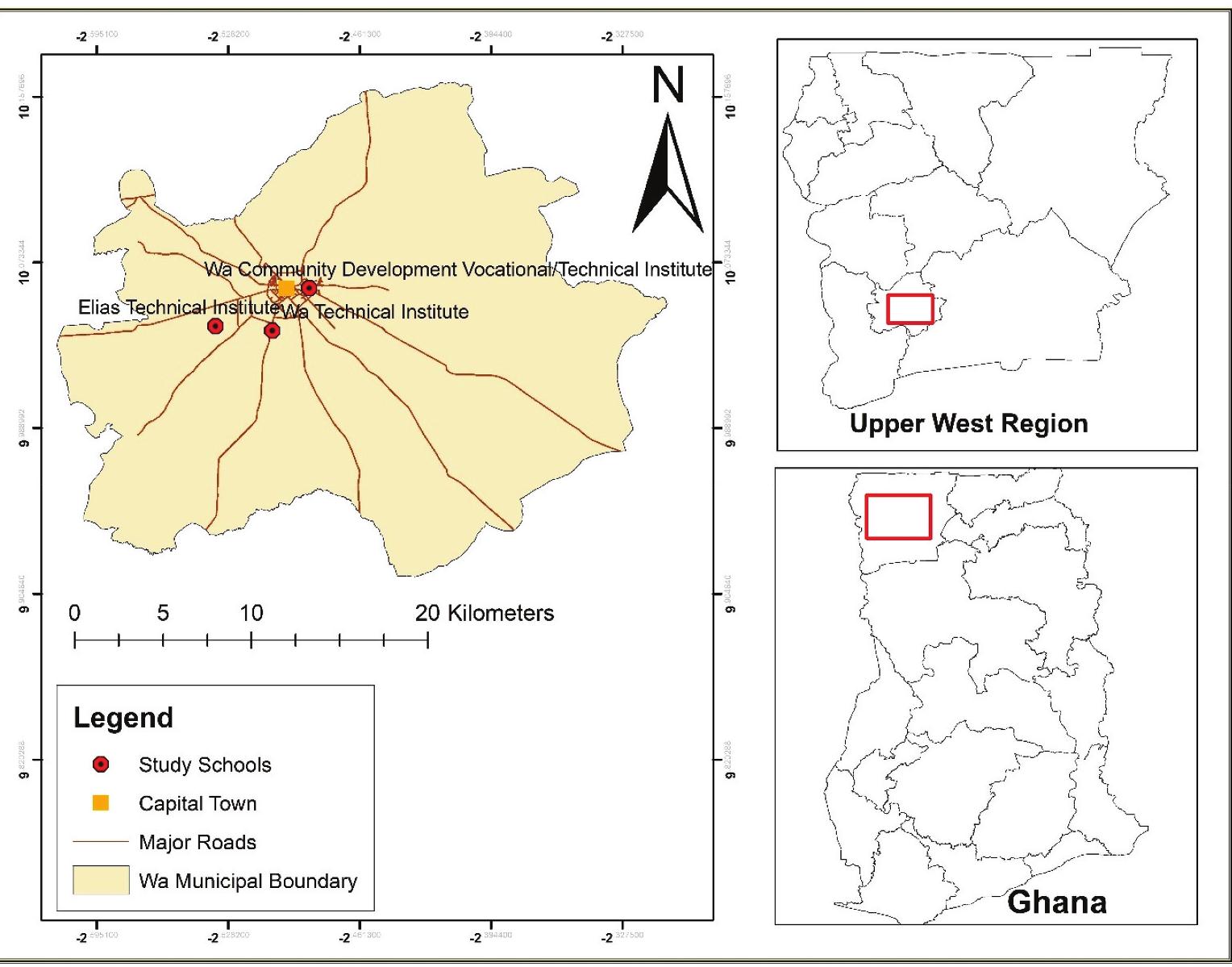 Map of wa municipality depicting the locations of the