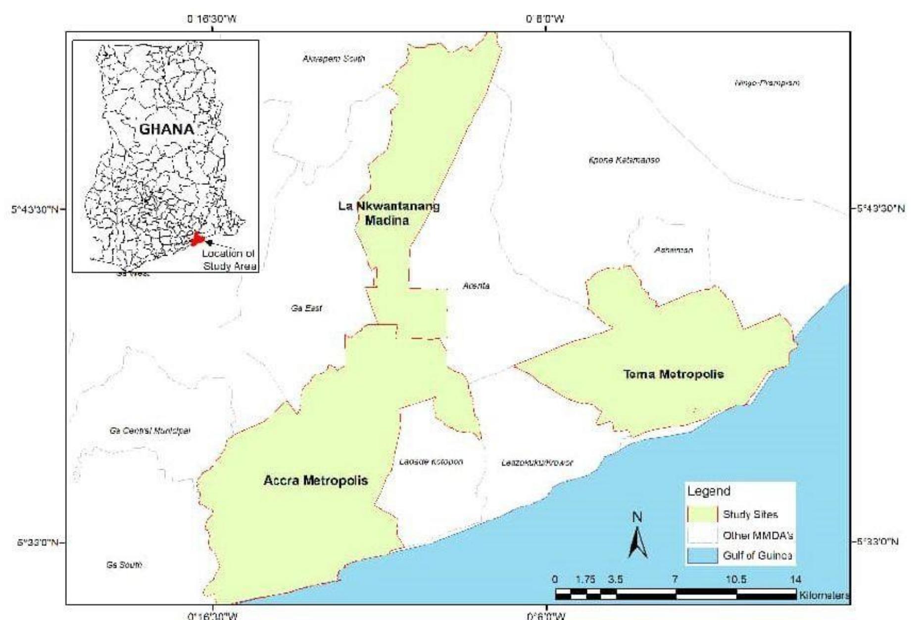 A map showing the selected areas for the study. inset is the