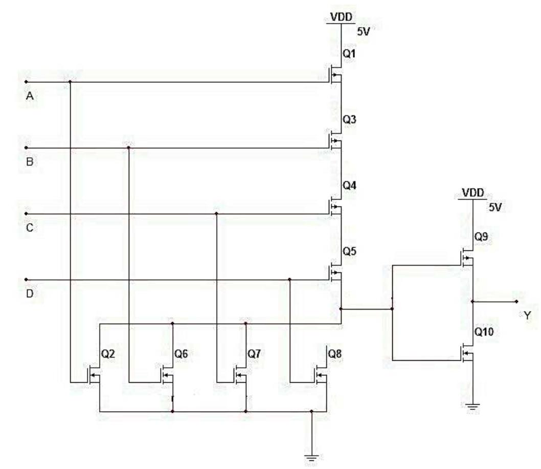 Cmos transistor level implementation of 4-input or gate is