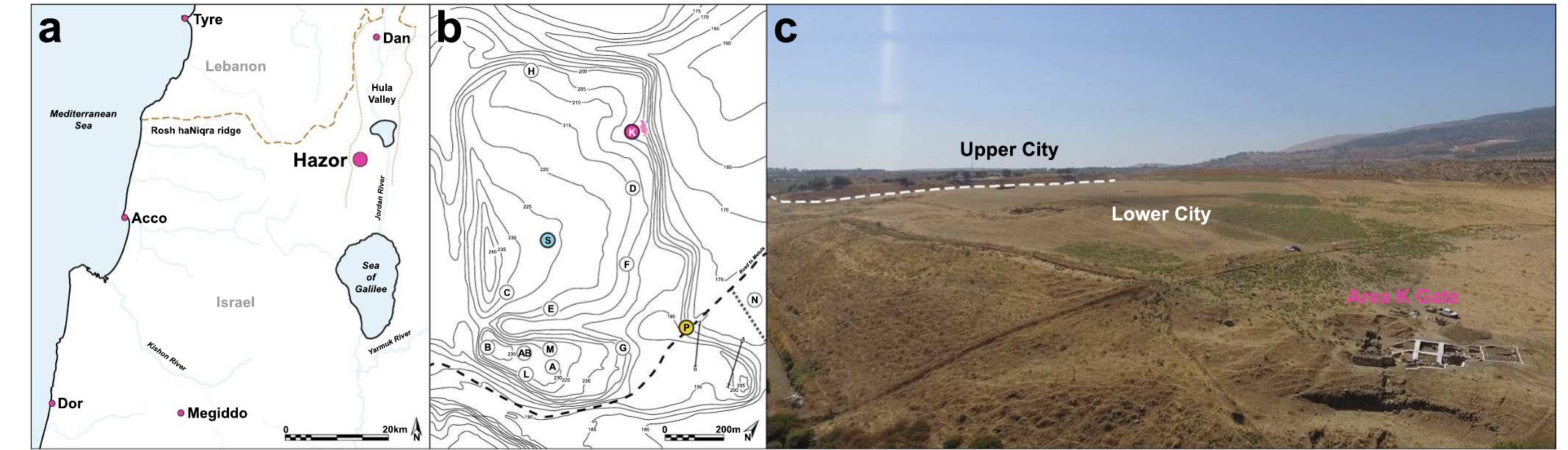 Site maps. (a) location of hazor. (b) site plan of the areas