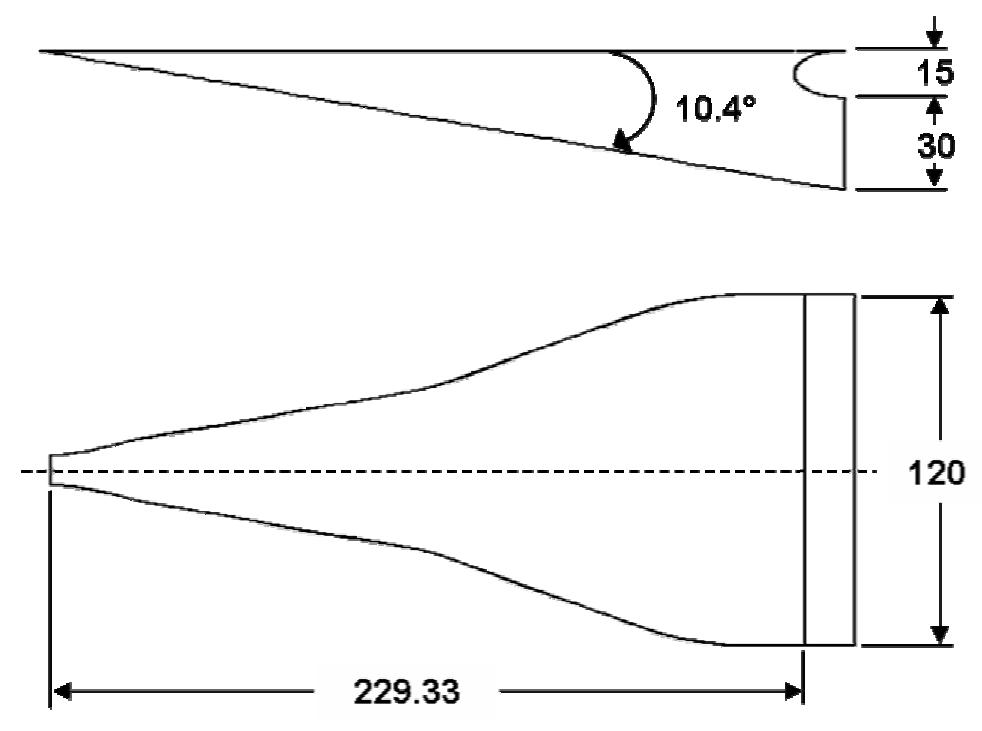 Naca air inlet geometry (dimensions in mm).