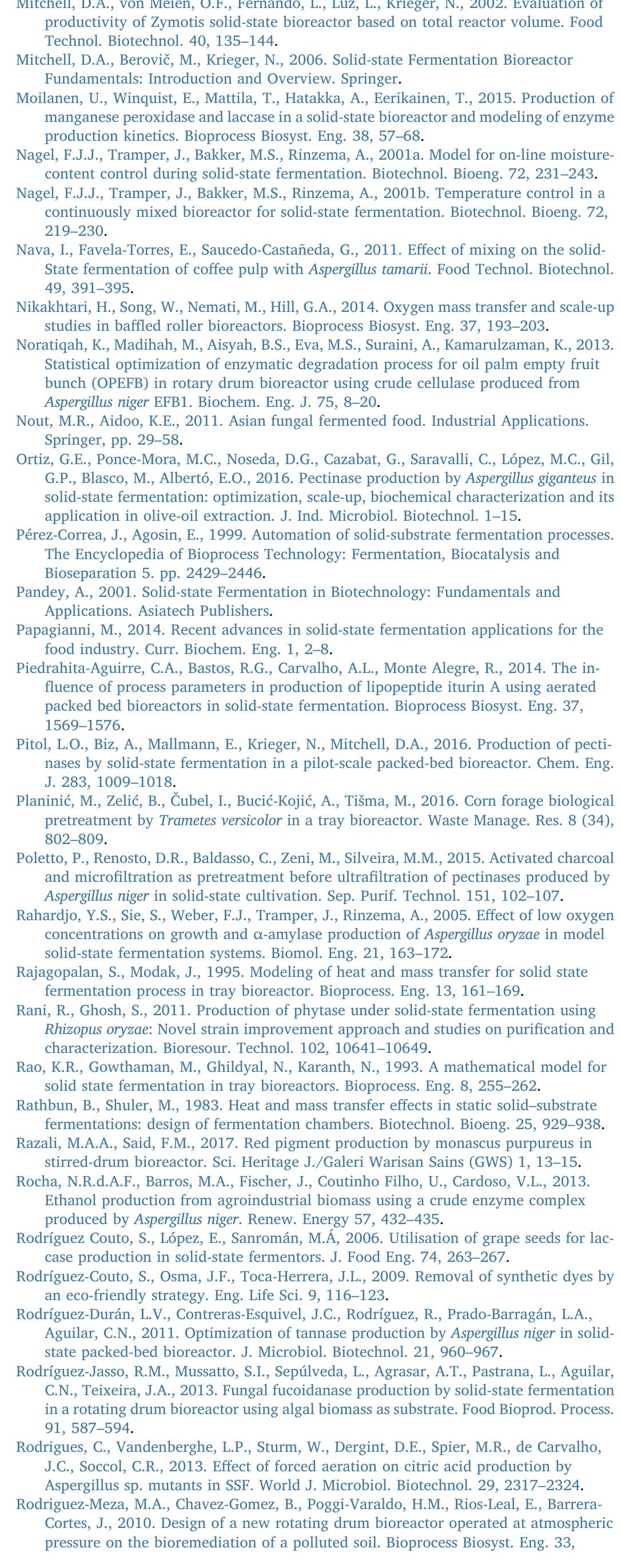 Table 9 - Bioreactors in solid state fermentation