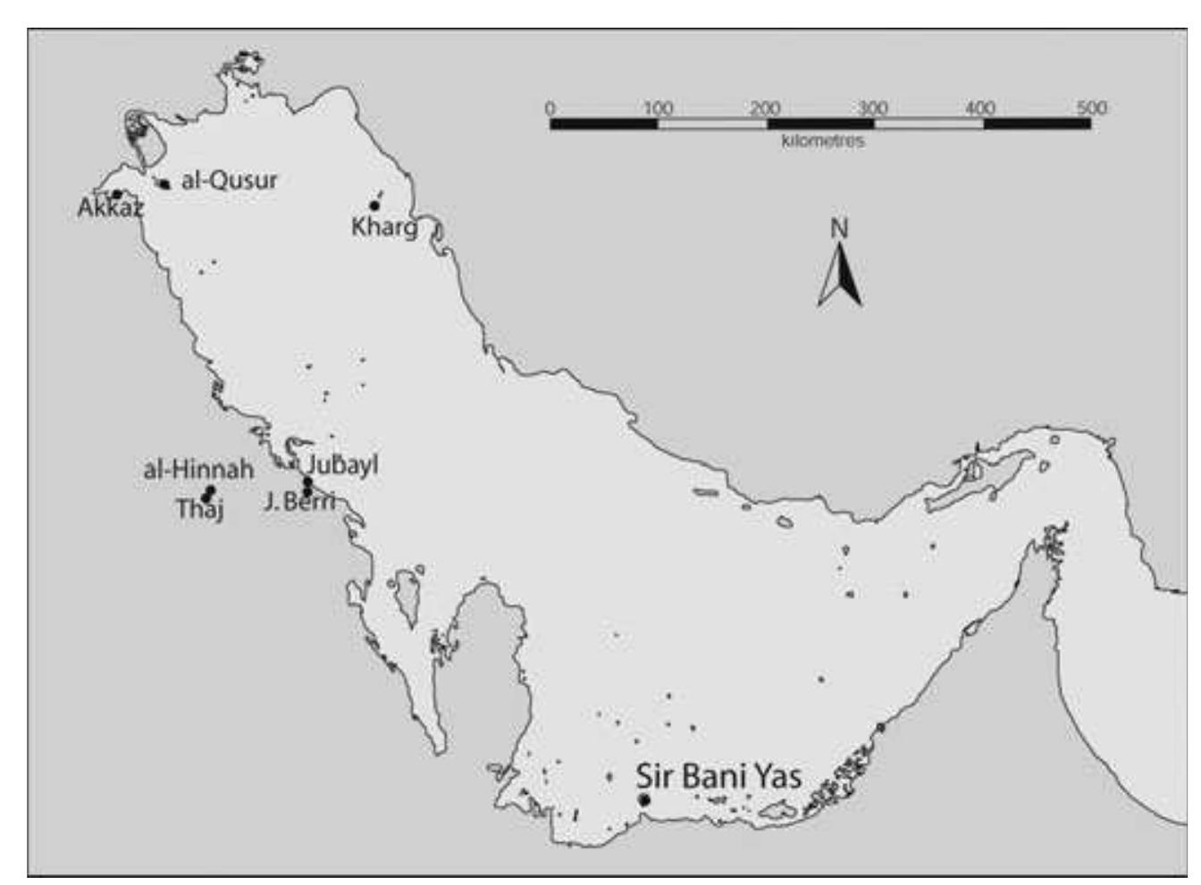 Map of the gulf showing the locations of sir bani yas and