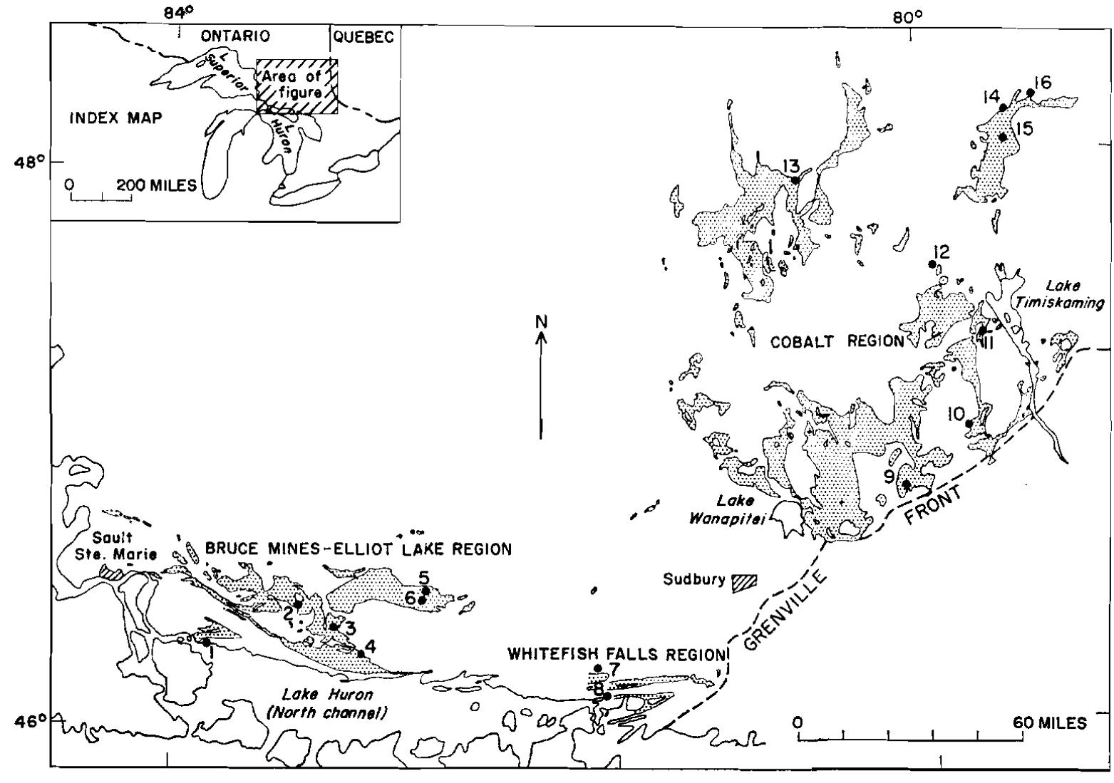 Distribution of the gowganda formation (stippled area) and