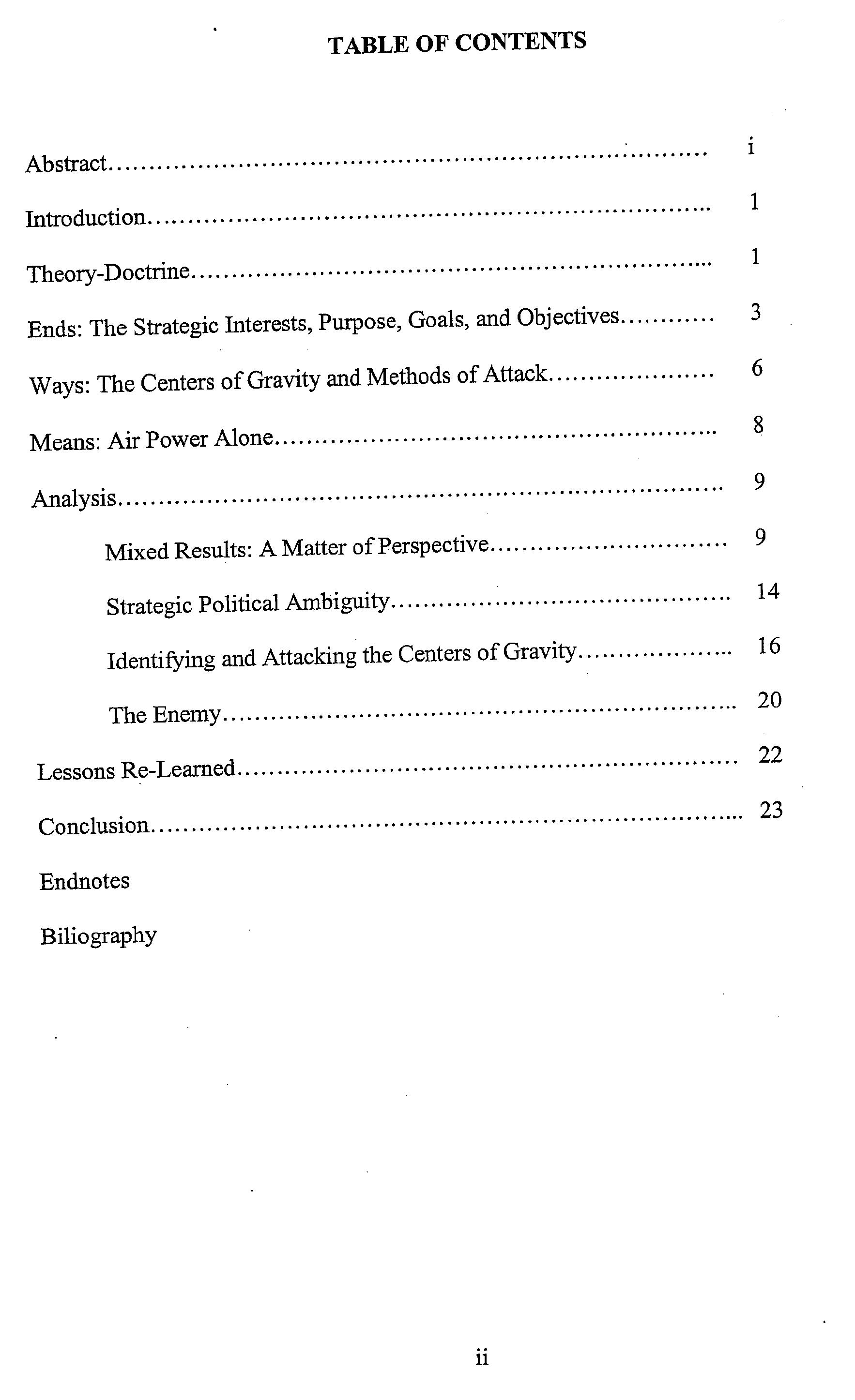 Table 2 - Joint Military Operations: Centers of Gravity and