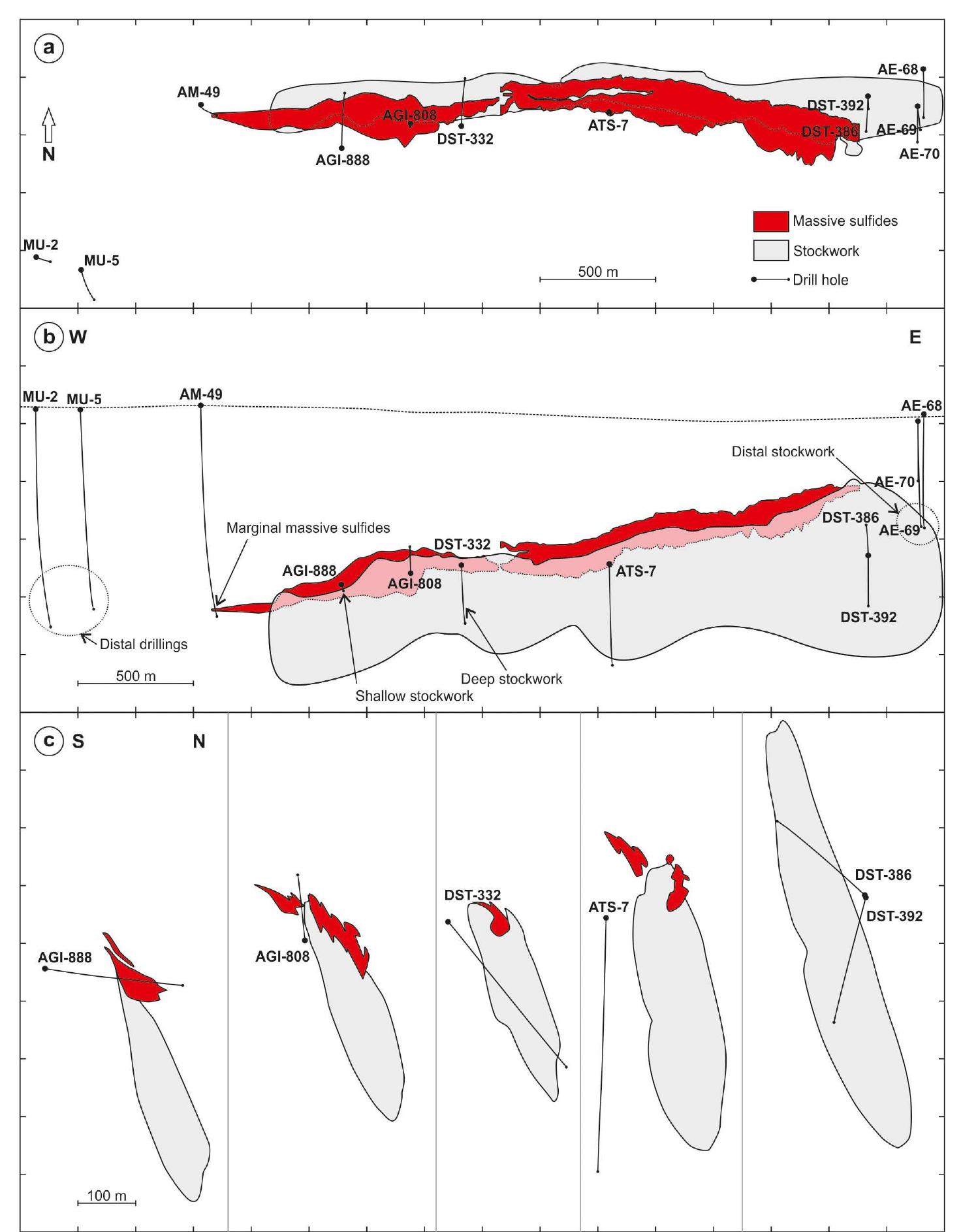 Plan view (a), front view (b), and cross sections