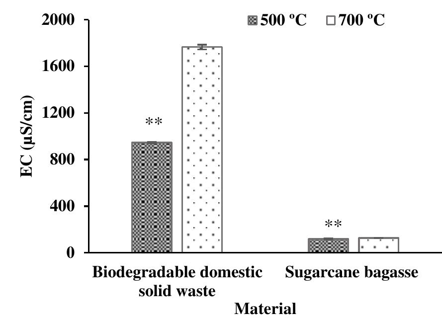 Electrical conductivity of the biochar derived