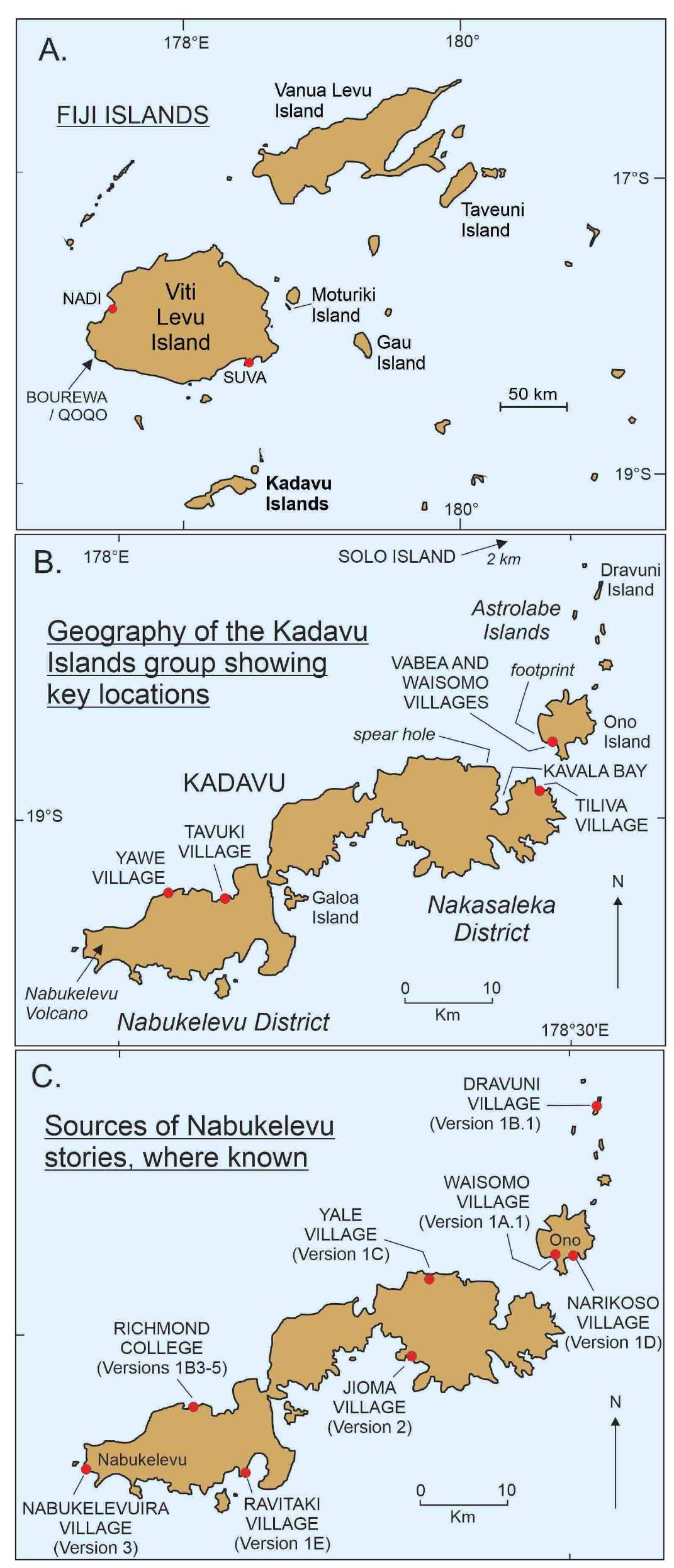 Maps of fiji and the kadavu islands. a. all fiji showing