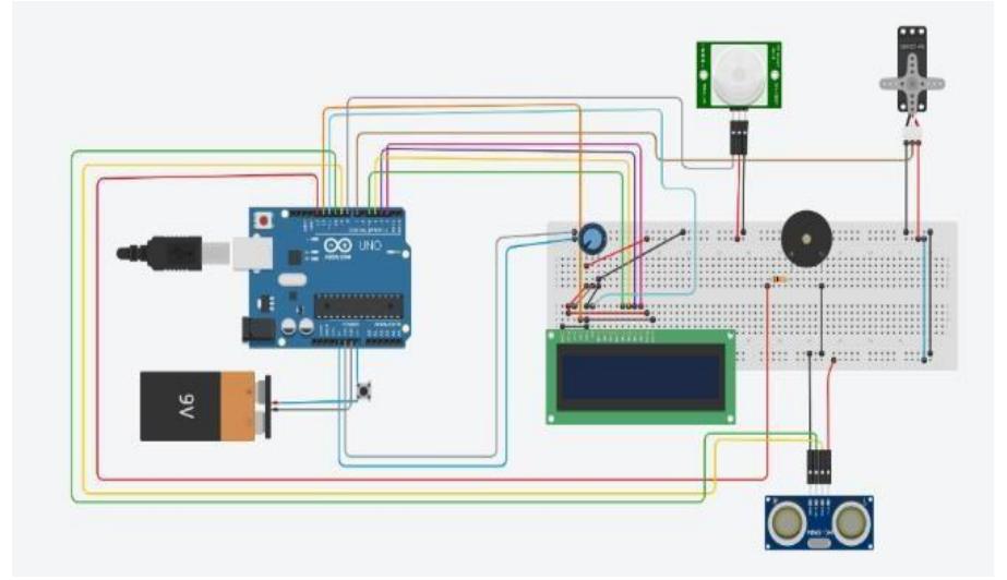 (b). circuit diagram of smart dustbin setup fig. 1(b).