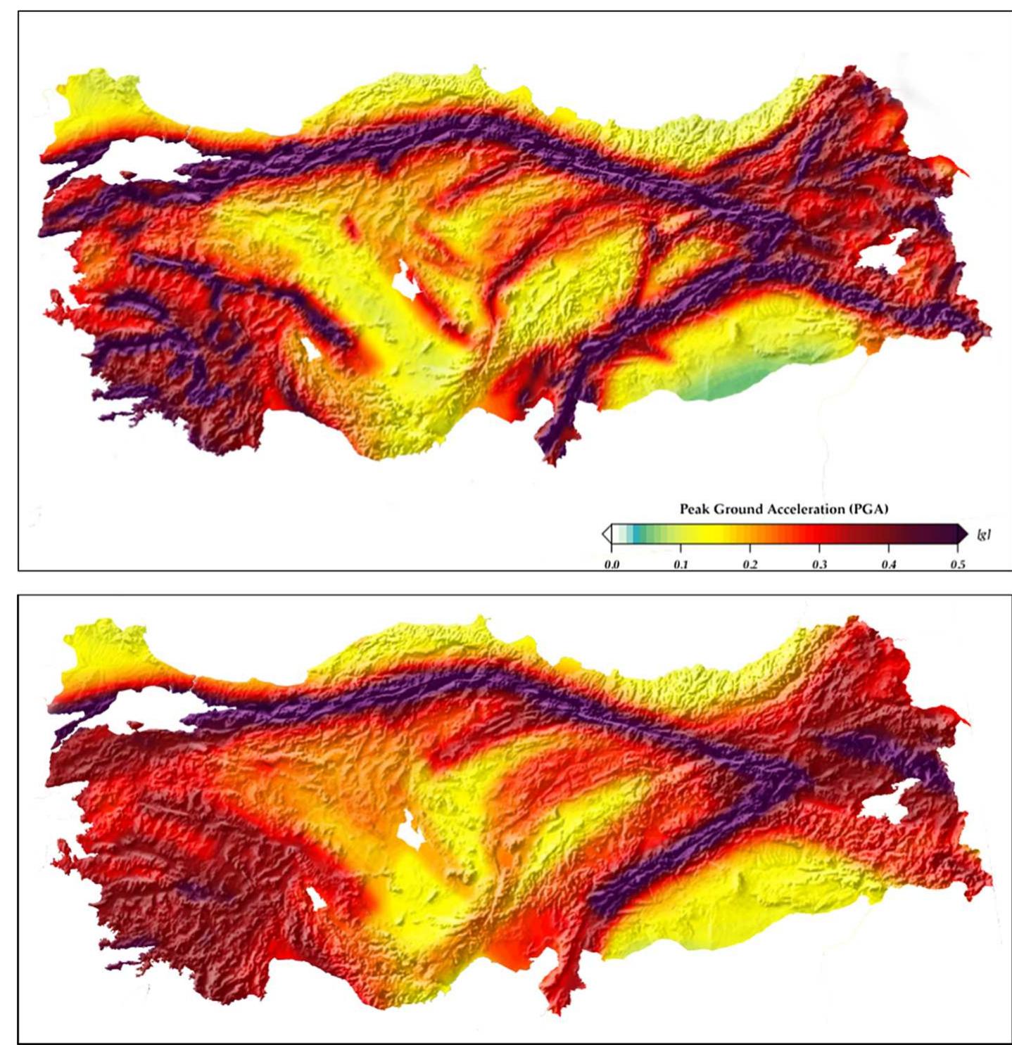 Seismic hazard map for pga with 10% probability of
