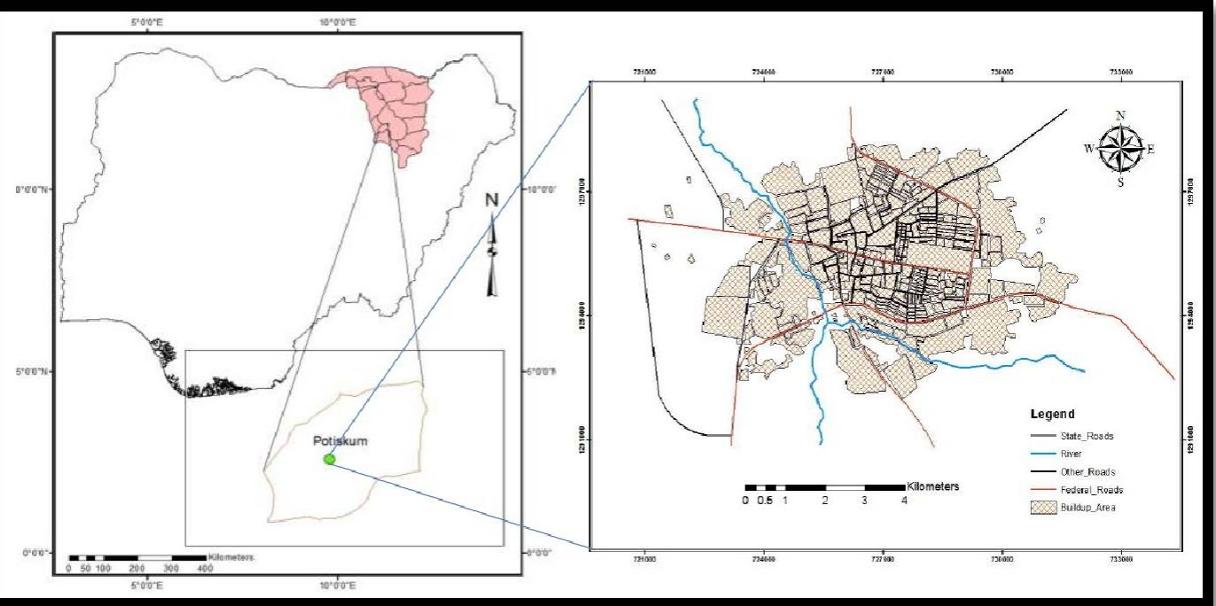 Map of the study area ee potiskum town is located roughly